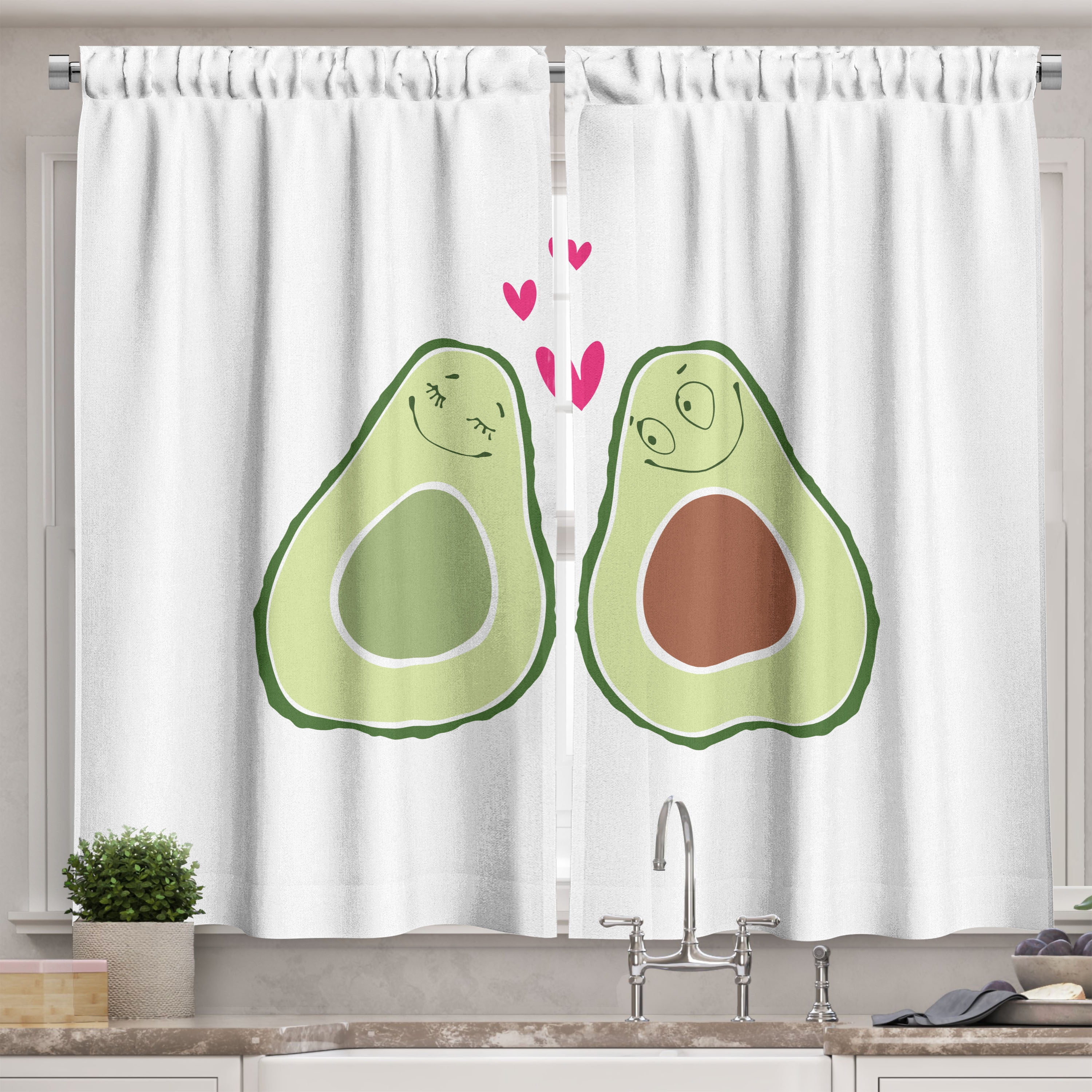 Ambesonne Avocado Kitchen Curtains, Romantic Wedding Theme, 55"x39 ...