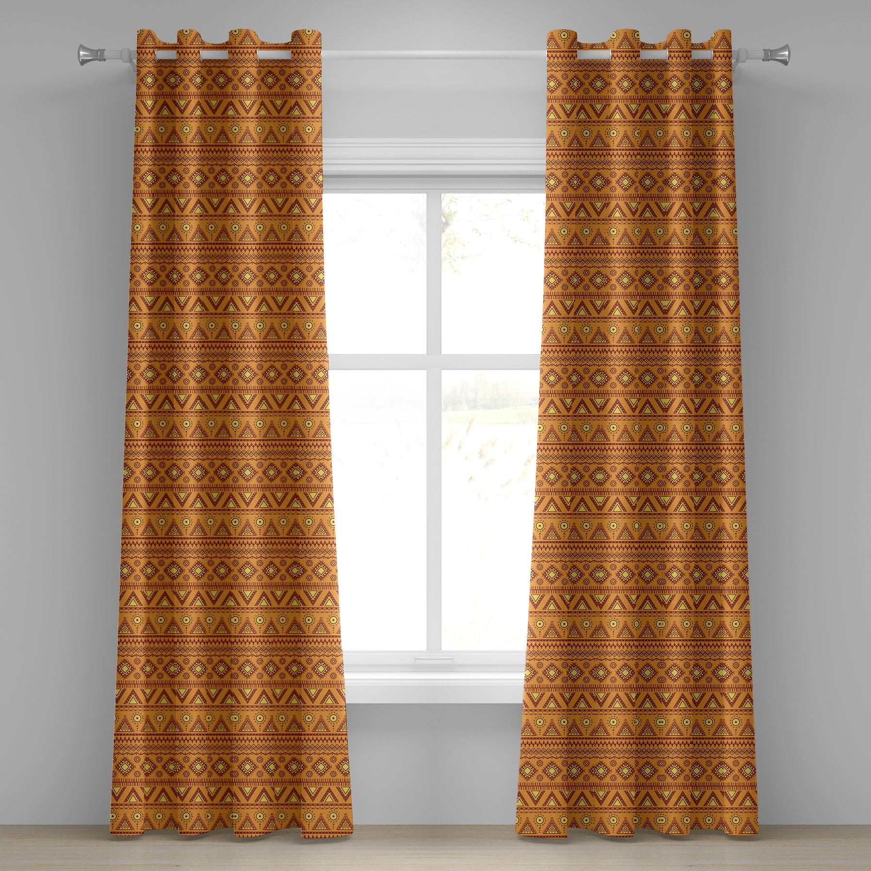 Ambesonne Aztec Grommet Curtain, Folkloric Triangles Suns, 50" x 84 ...