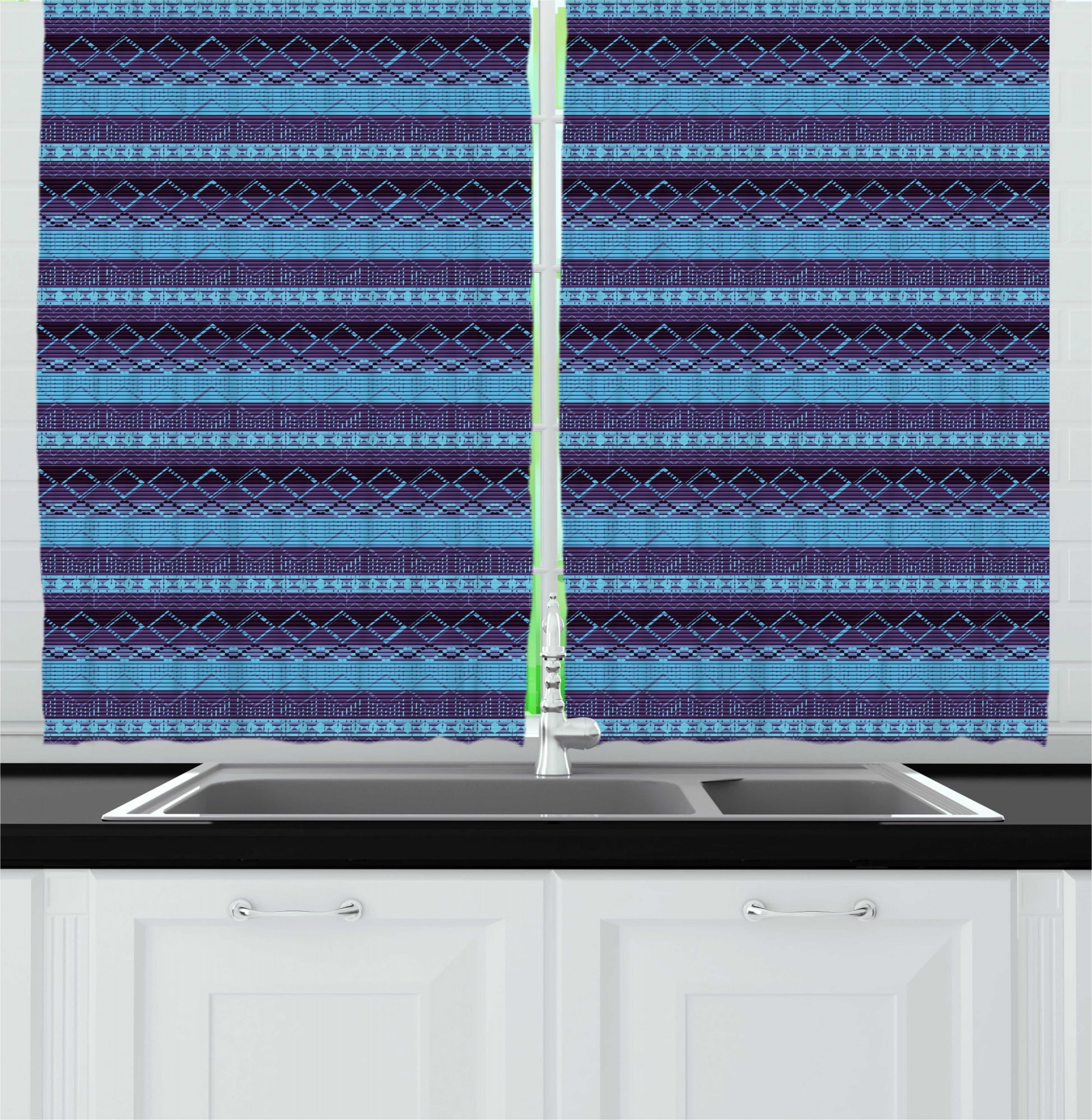 Ambesonne Aztec Kitchen Curtains, Zigzags Diamond Shapes Strips, 55"x45 ...