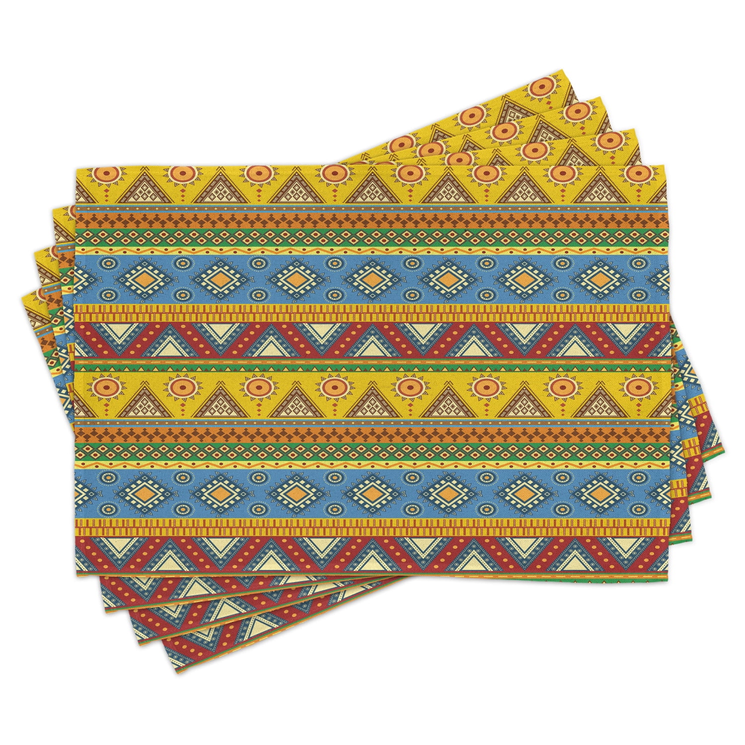 Ambesonne Aztec Place Mats Set of 4, Folk Motif Mexican Sun, Standard ...