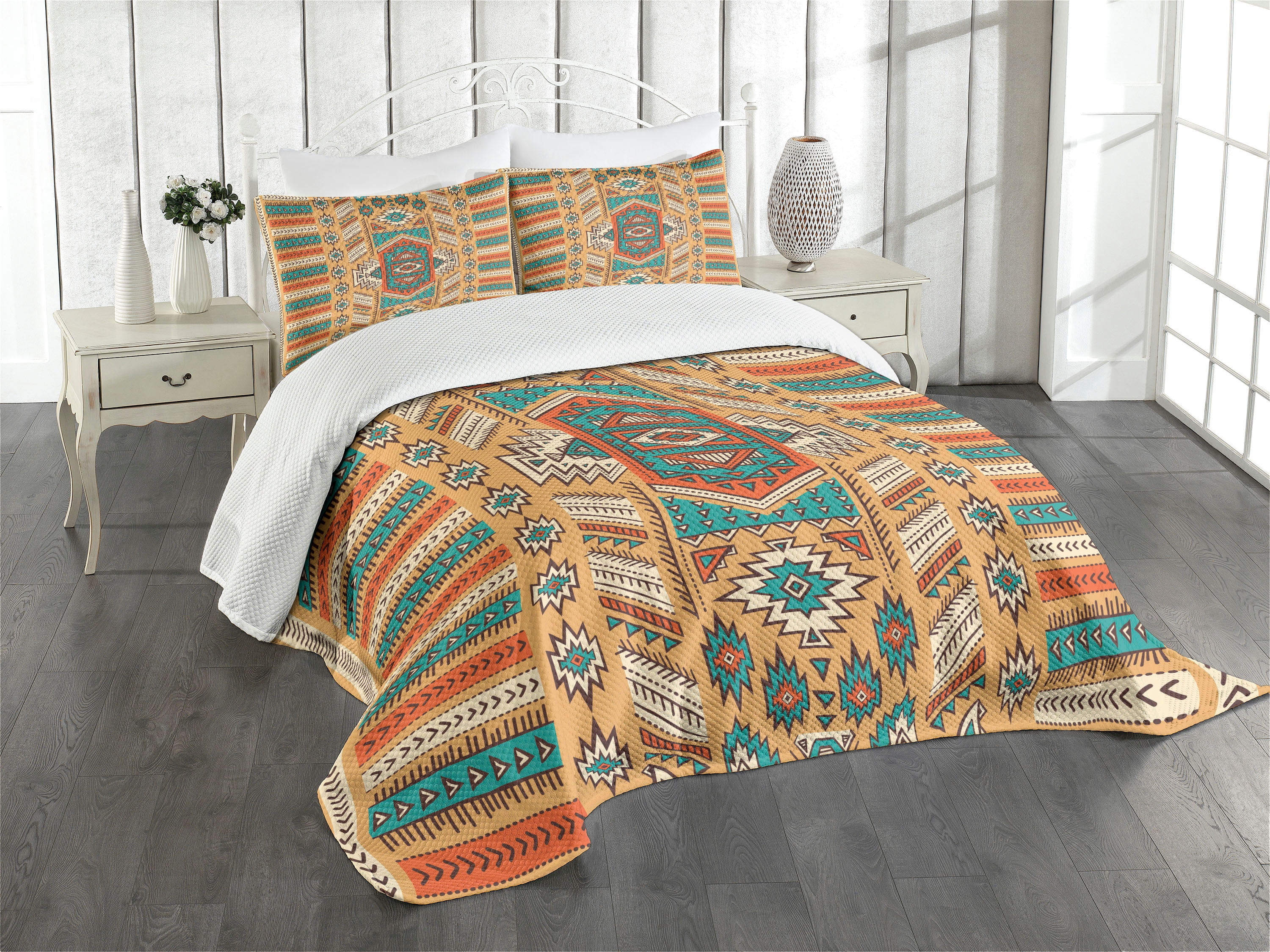 Ambesonne Aztec Quilted Bedspread Set 3 Pcs, Tribal Bohemian ...