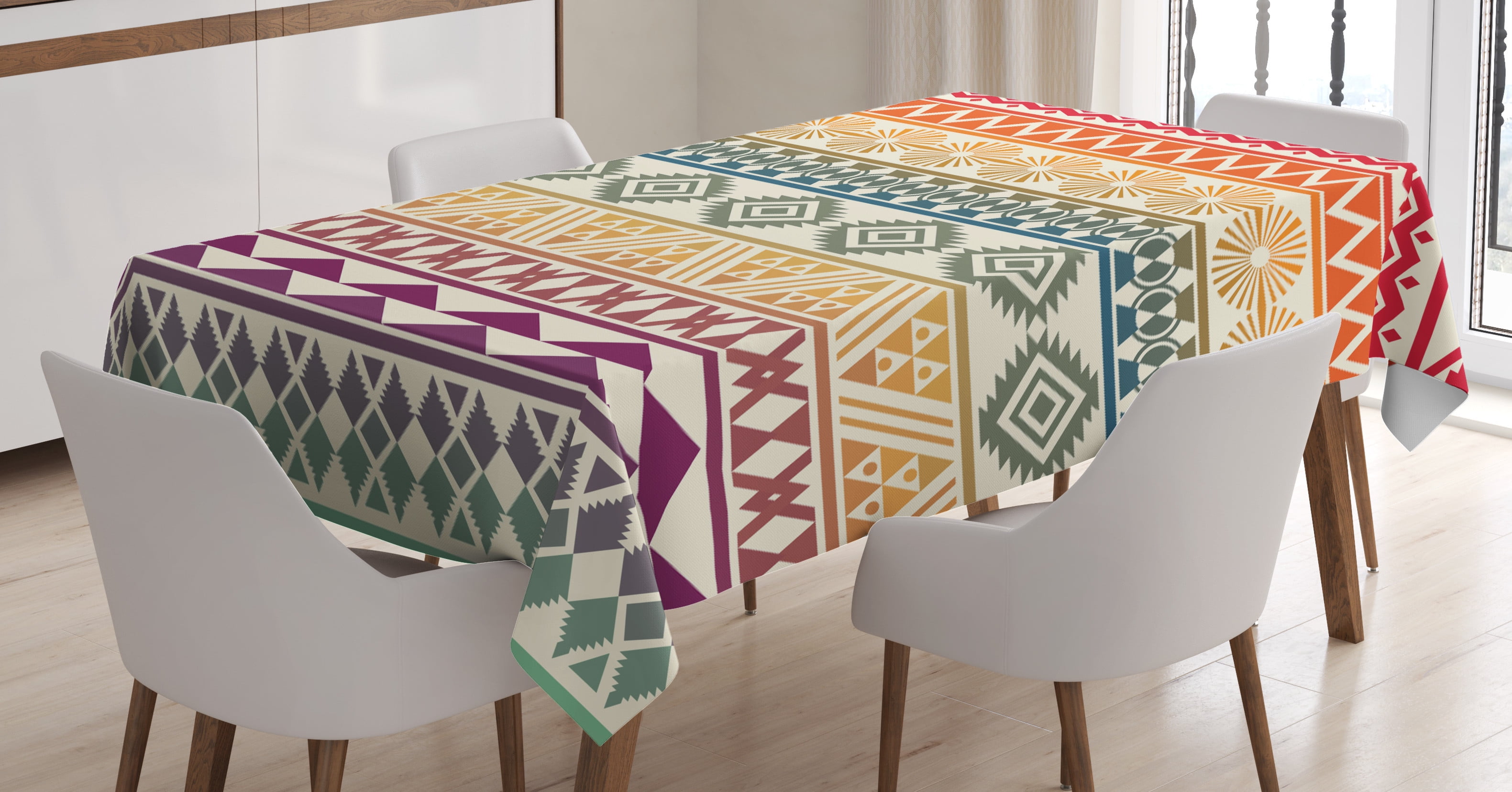 Ambesonne Aztec Tablecloth Rectangular Table Cover, Geometric Zig Zag ...