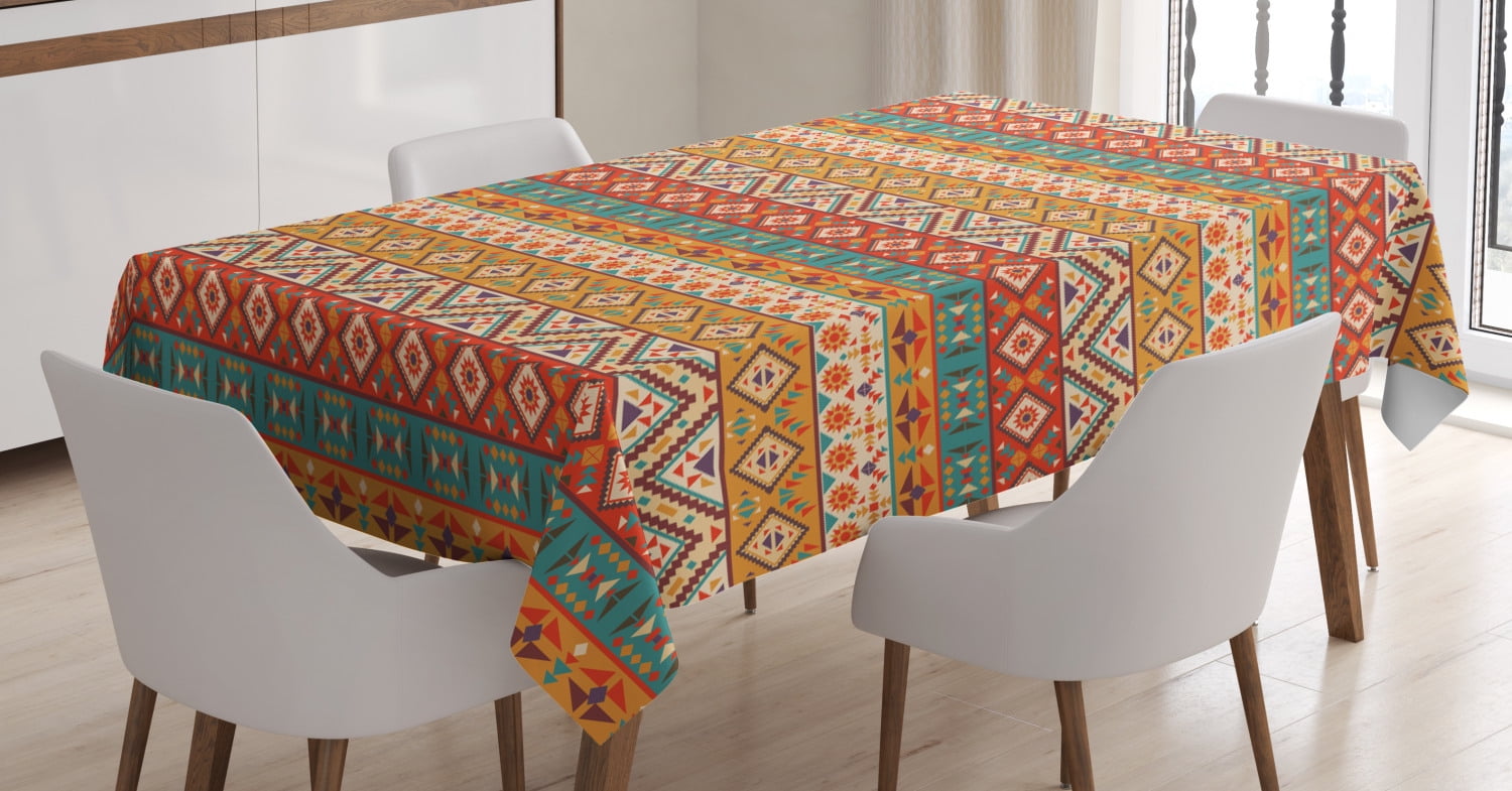 Ambesonne Aztec Tablecloth Rectangular Table Cover, Native Folklore ...