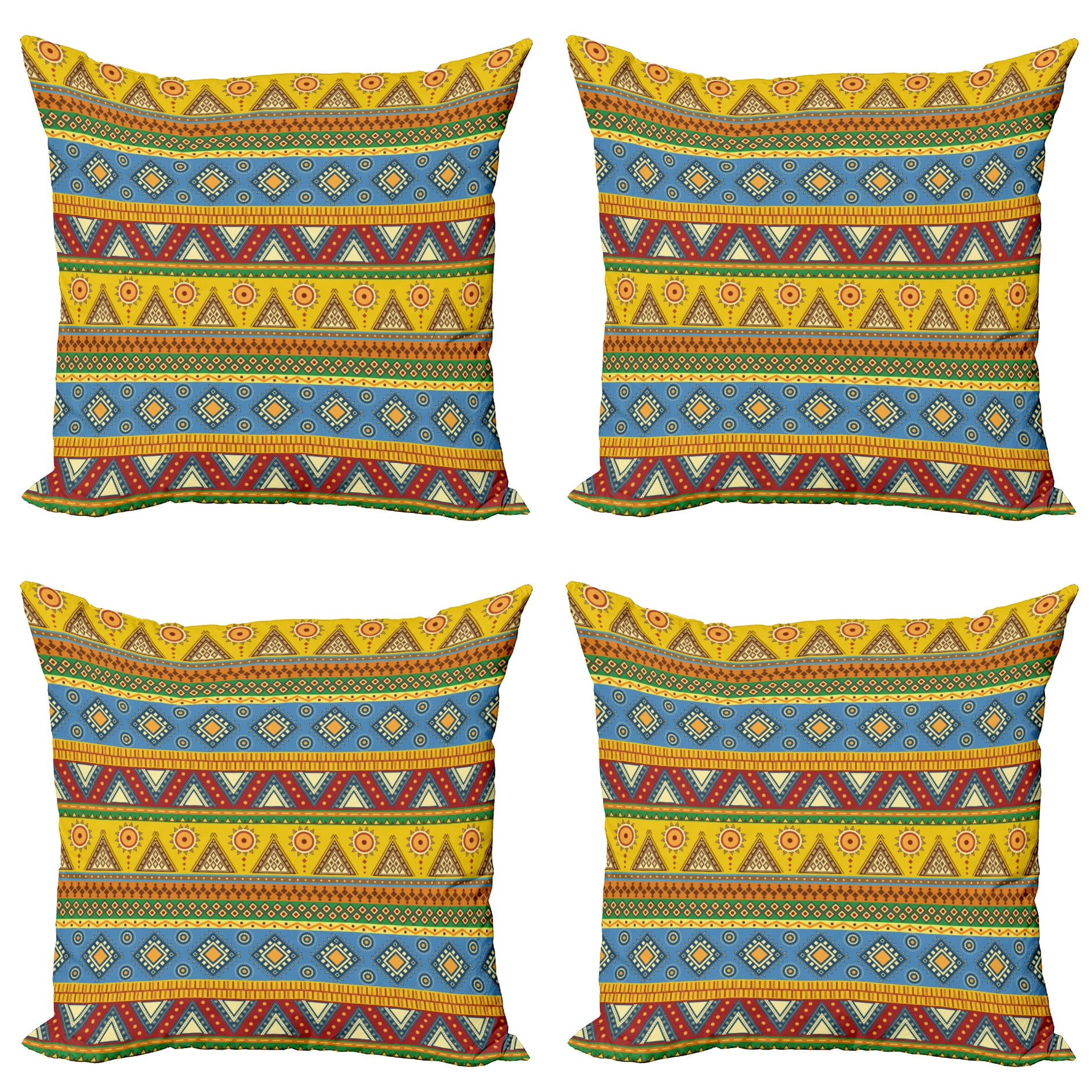 Ambesonne Aztec Throw Pillow Cover 4 Pack, Folk Motif Mexican Sun, 24 ...
