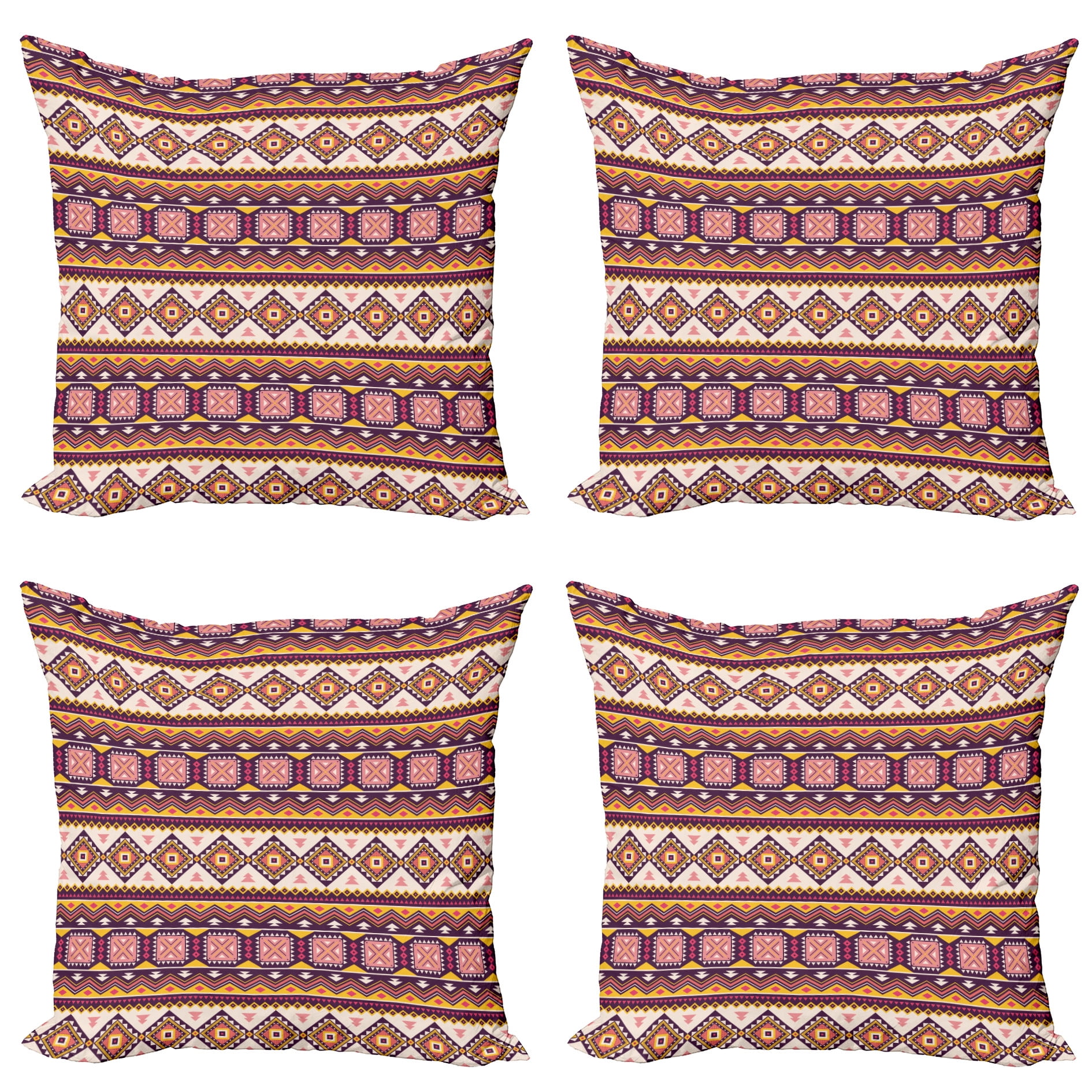 Ambesonne Aztec Throw Pillow Cover 4 Pack, Triangles Vibrant Tone Art ...