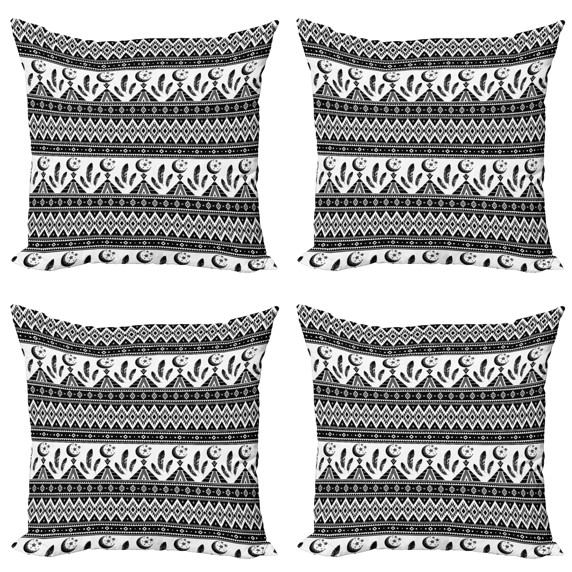 Ambesonne Aztec Throw Pillow Cover 4 Pack, Trippy Moon Feather Pattern ...