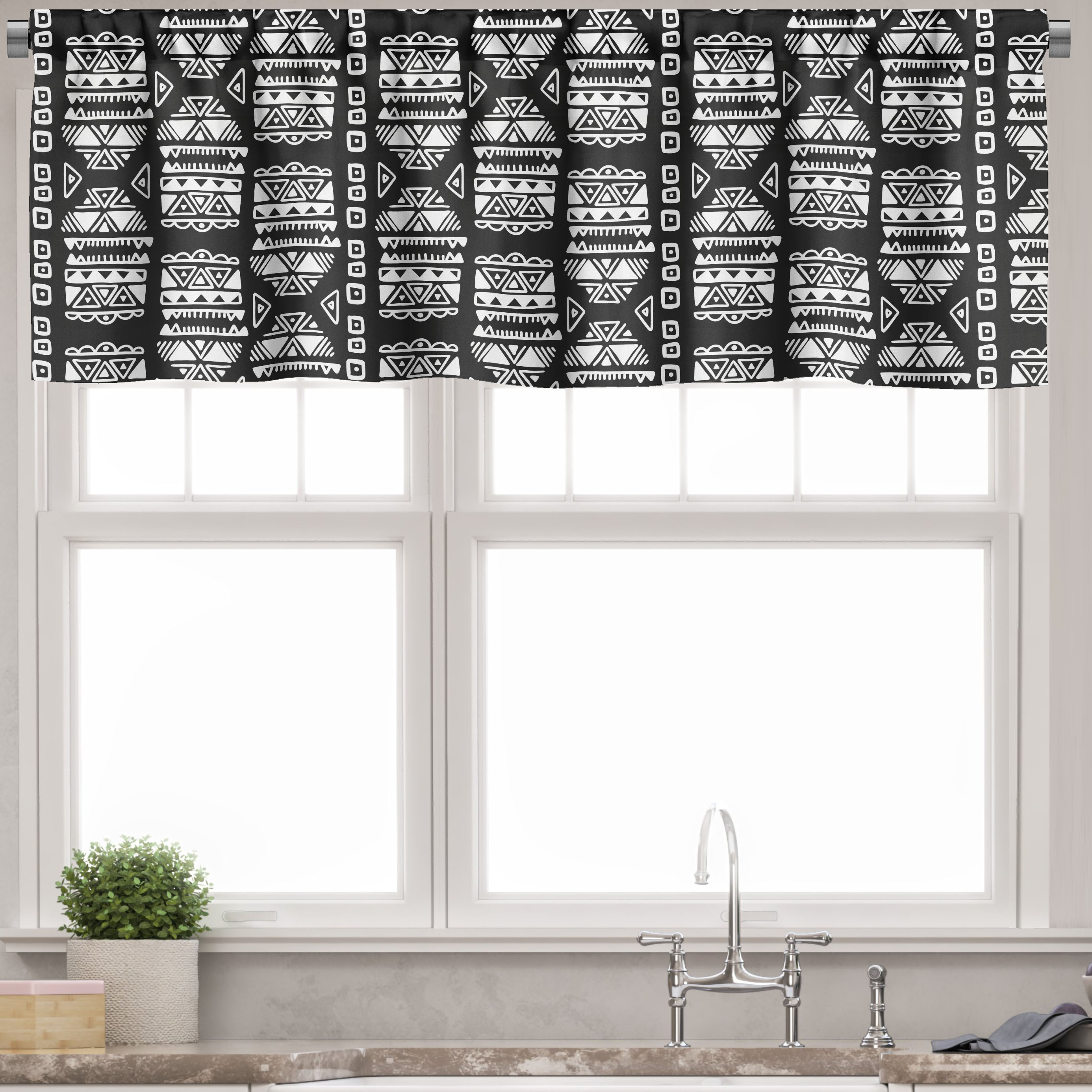 Ambesonne Aztec Valance Pack of 2, Doodled Zigzags Triangles, 54"X18 ...
