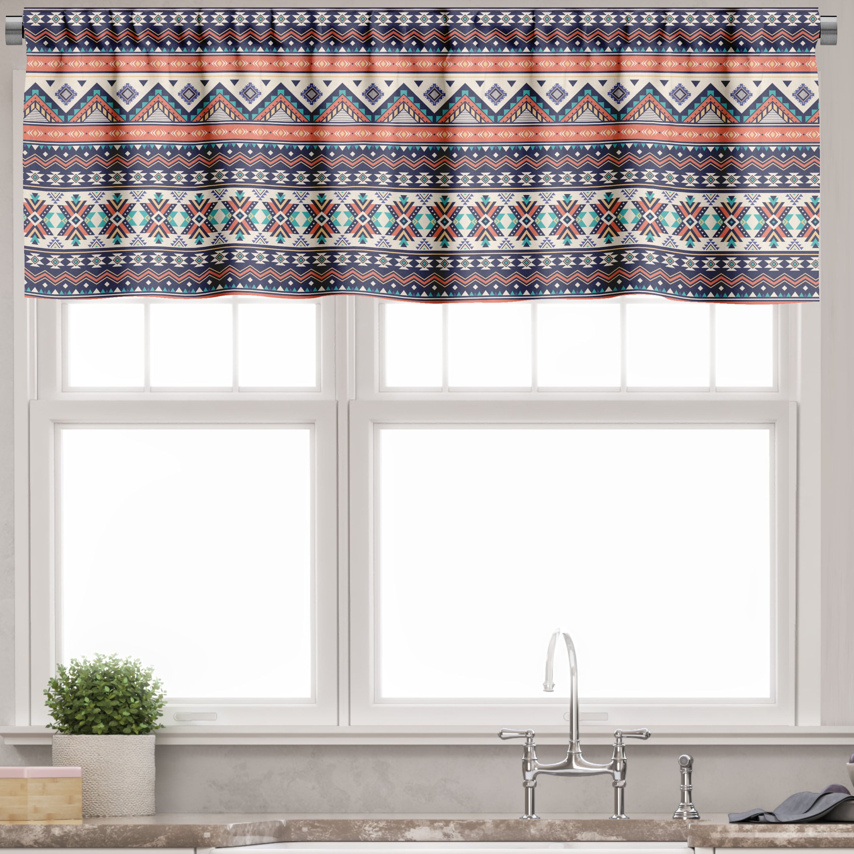 Ambesonne Aztec Valance Pack of 2, Oriental Zigzags and Lines, 54"X12 ...