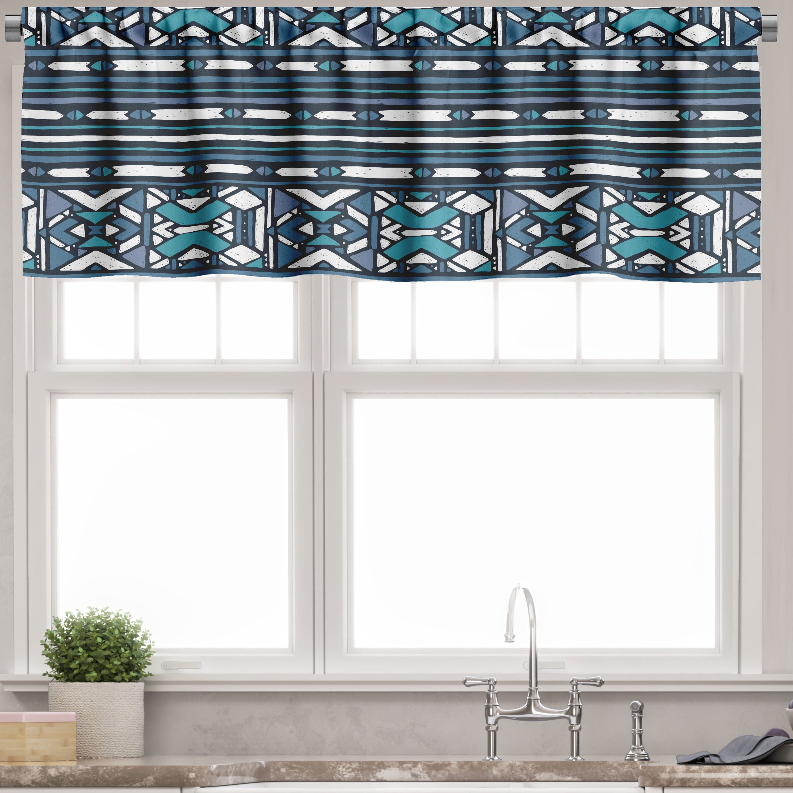 Ambesonne Aztec Valance Pack of 2, Prehistoric Geometric Shapes, 42"X18 ...