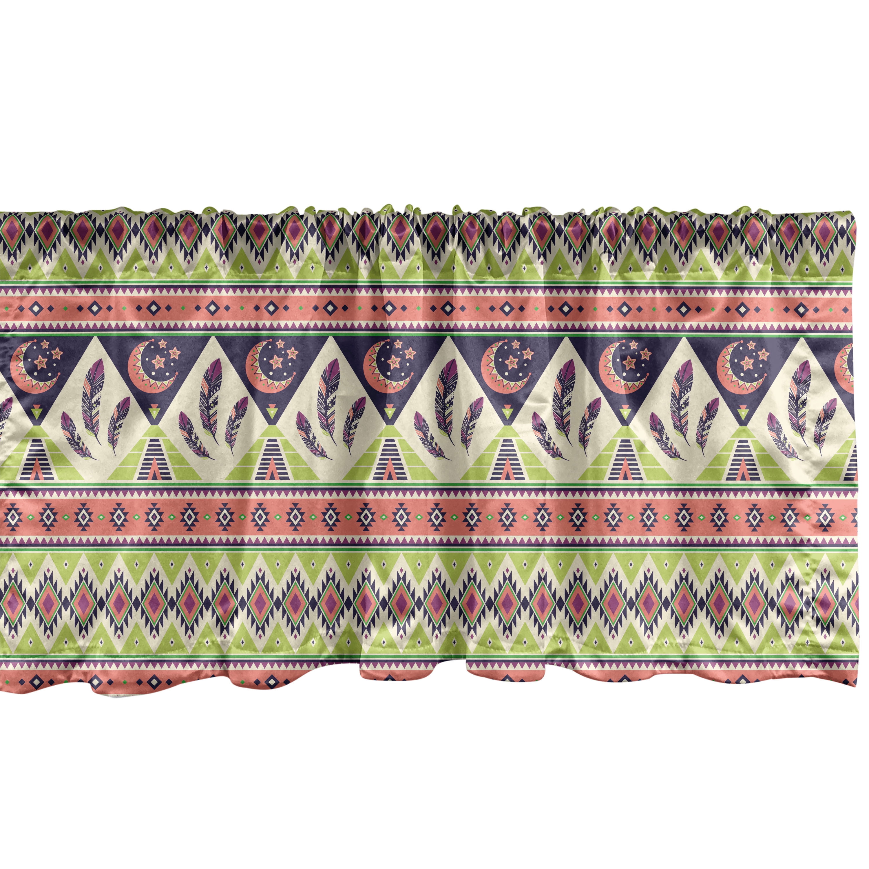 Ambesonne Aztec Window Valance, Crescent Stars and Feathers, 54" X 12 ...