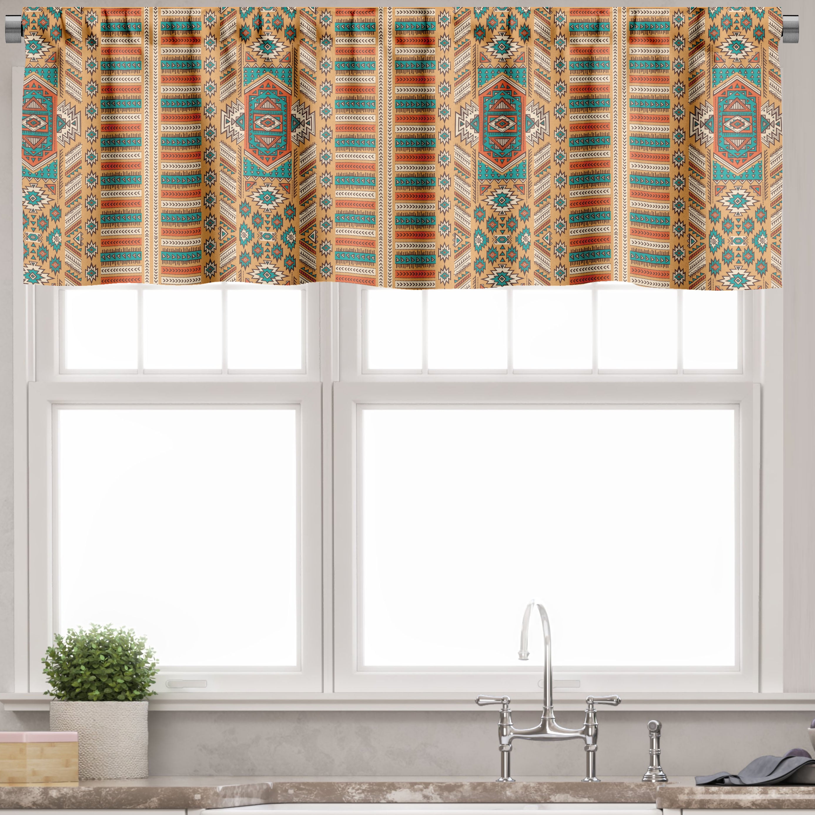 Ambesonne Aztec Window Valance, Tribal Bohemian Illustration, 54" X 18 ...