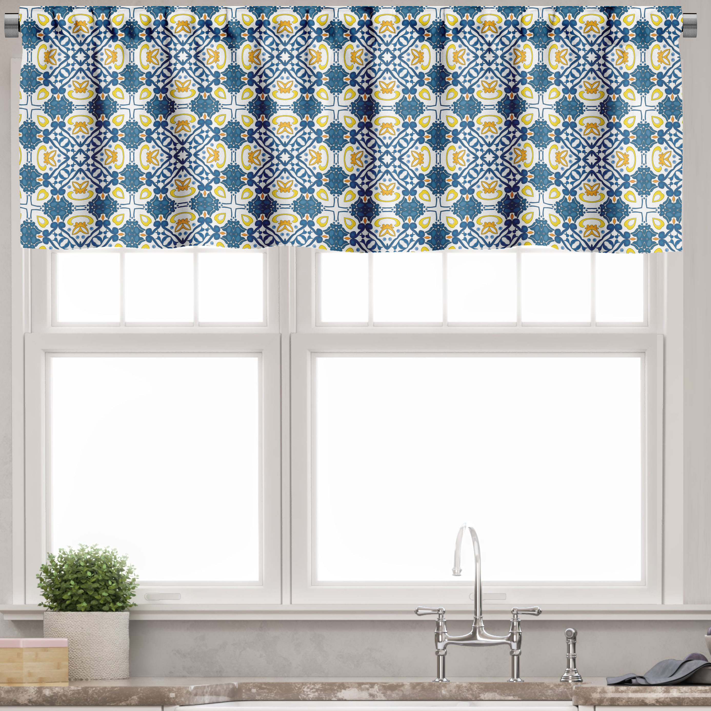 Ambesonne Azulejo Window Valance, Portuguese Ceramic Tile Art, 54" X 18 ...