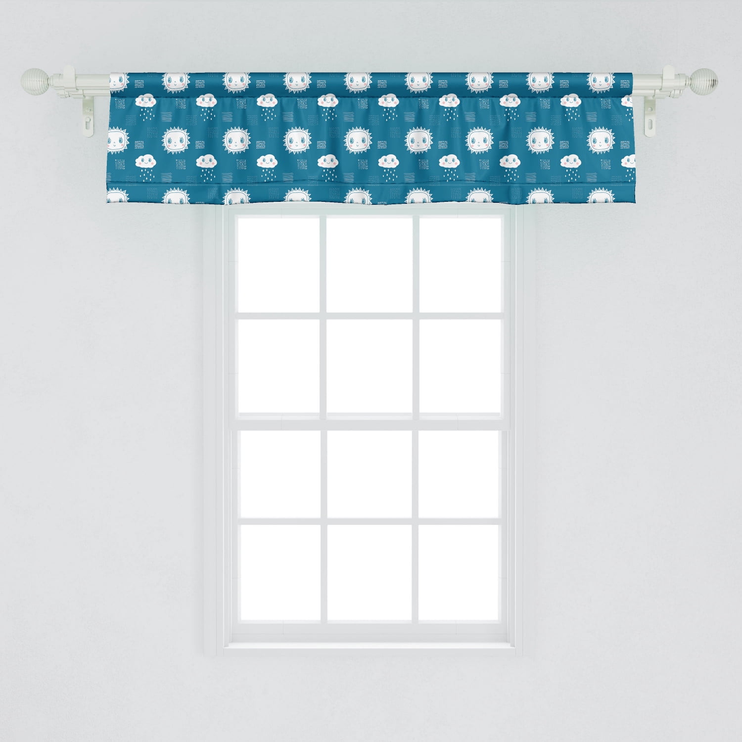 Ambesonne Baby Window Valance, Newborn Faces of Clouds Raindrops Snow ...