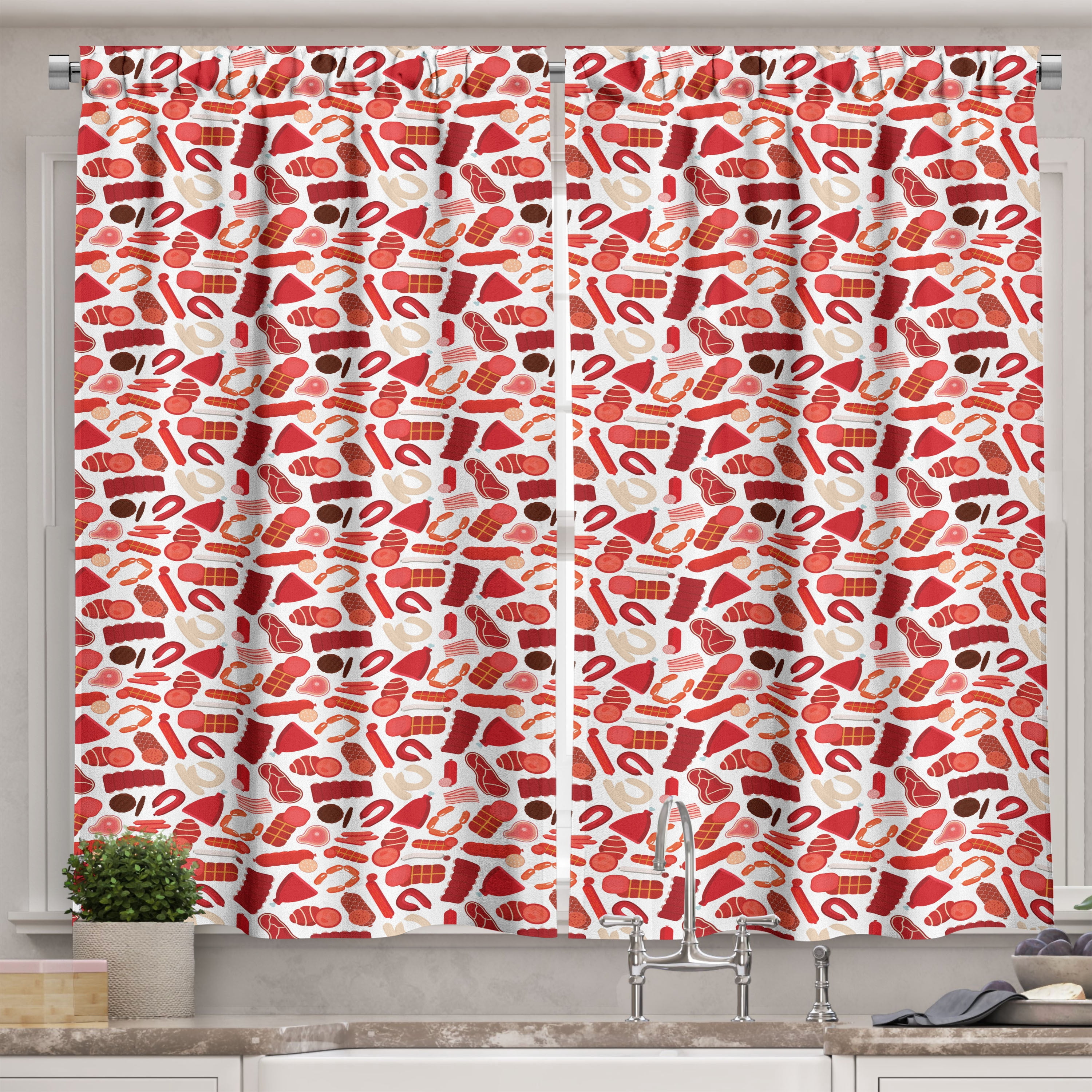 Ambesonne Bacon Kitchen Curtains, Appetizing Pork Meat Ham, 55"x39 ...