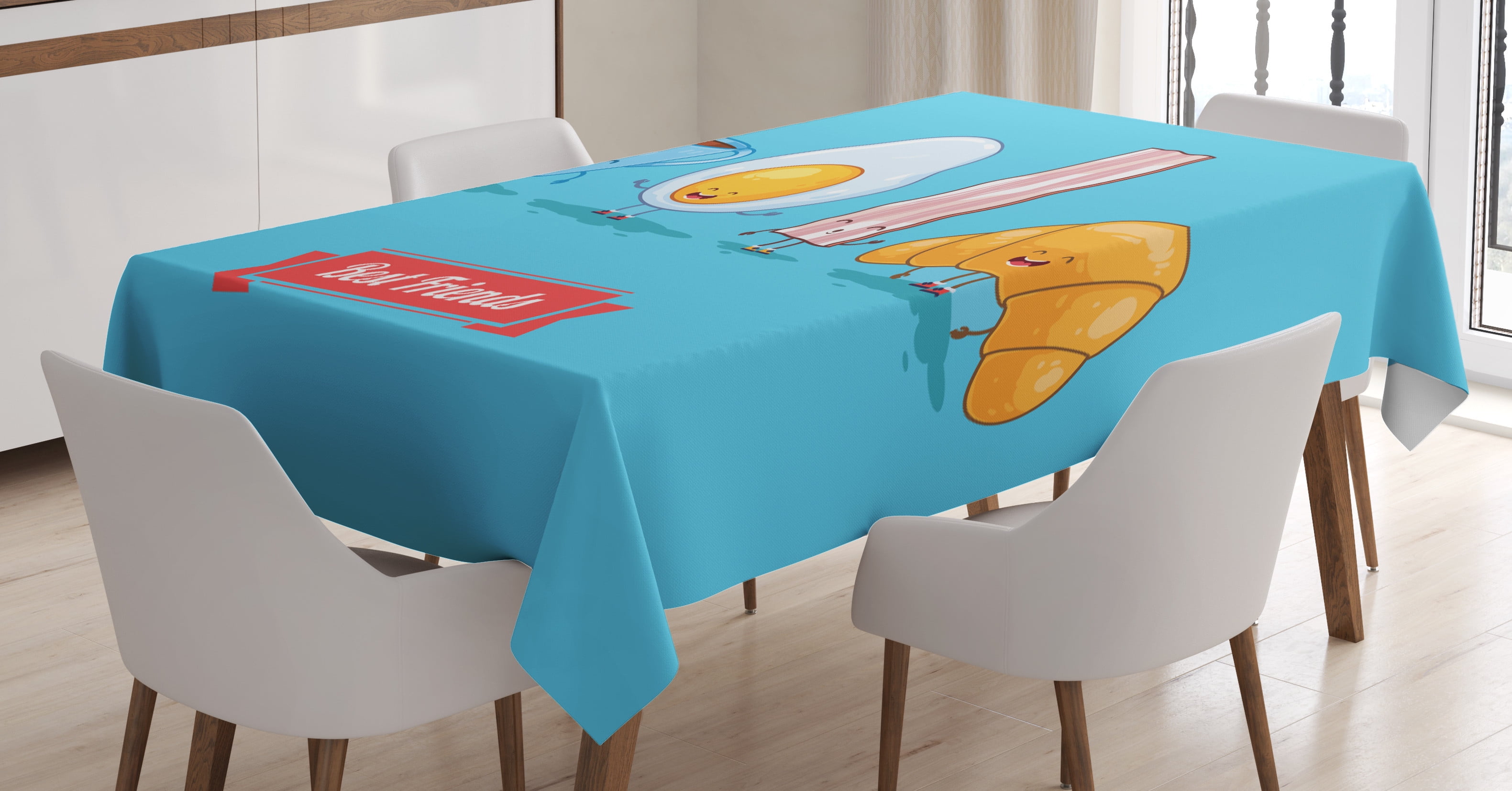 Ambesonne Bacon Tablecloth Rectangular Table Cover, Comic Breakfast ...