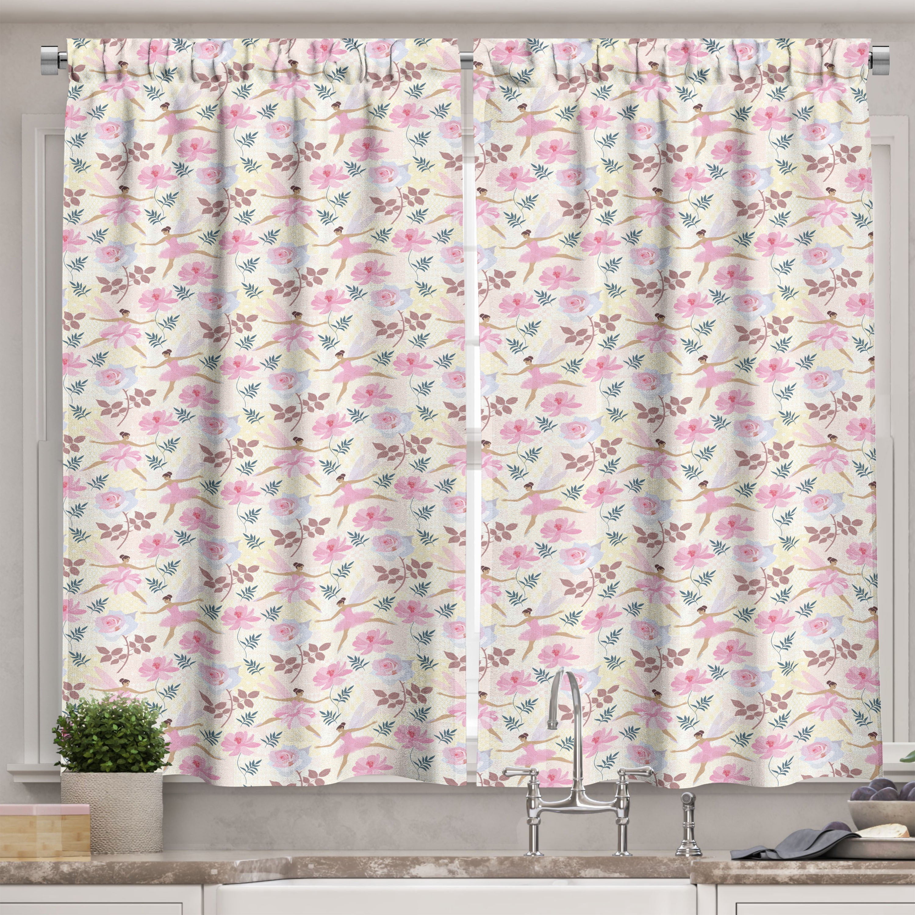 Ambesonne Ballerina Kitchen Curtains, Dancer Girl with Wings, 55"x39 ...