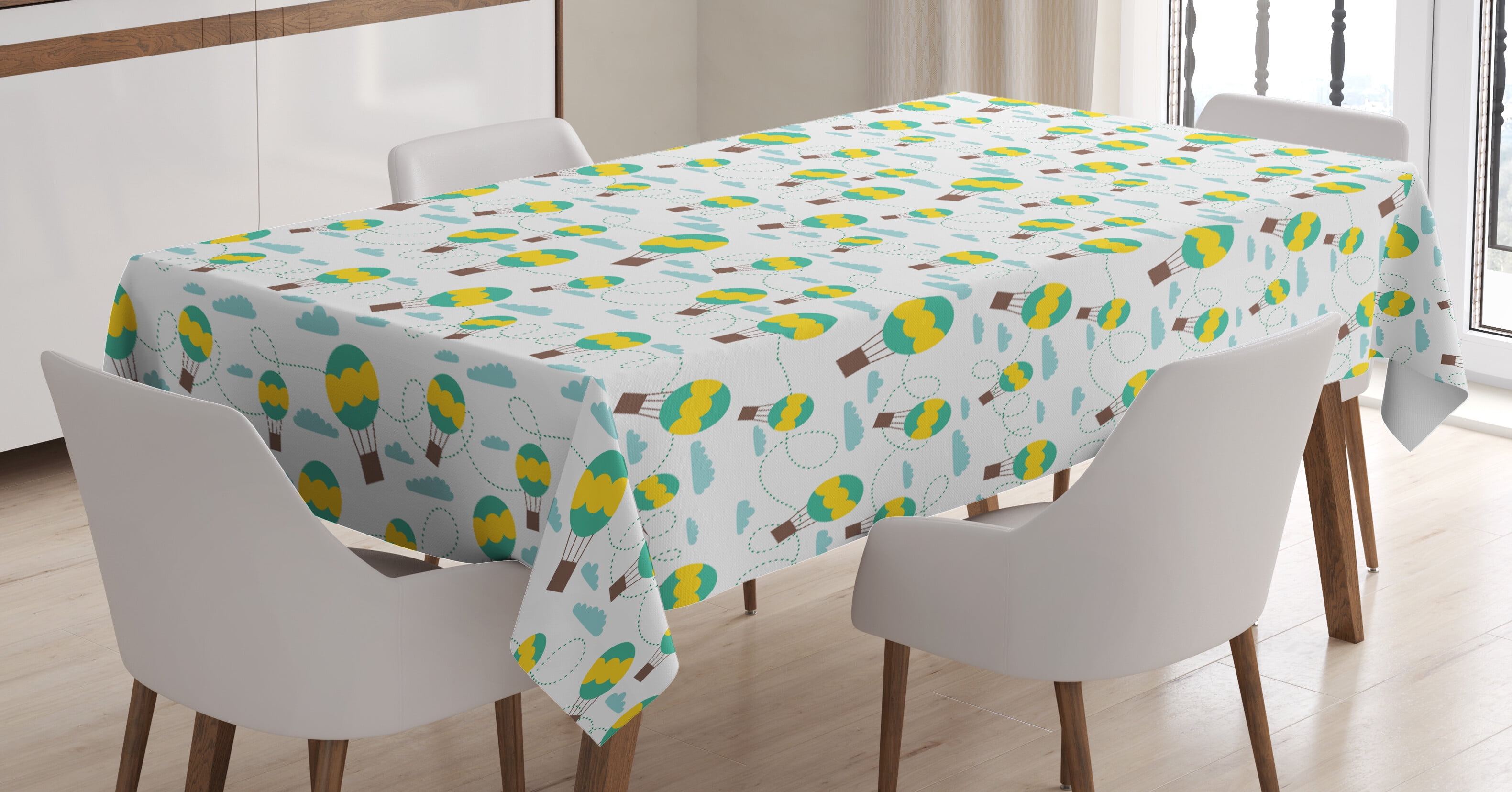 Ambesonne Balloon Tablecloth Rectangular Table Cover, Cartoon Hot Air ...