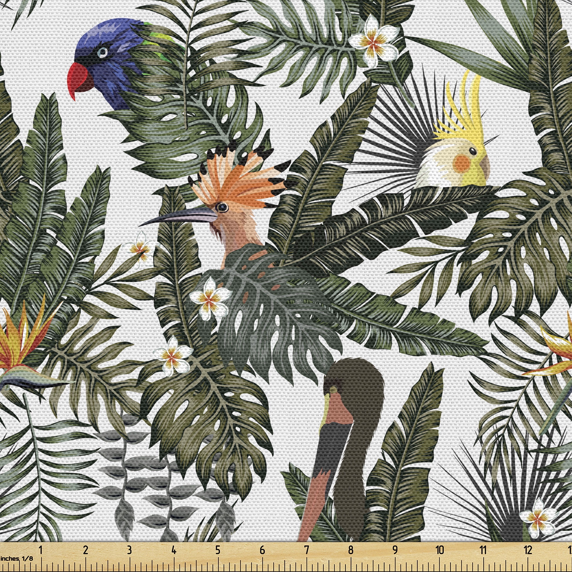 Ambesonne Banana Leaf Fabric by the Yard Upholstery, Tropical Birds ...