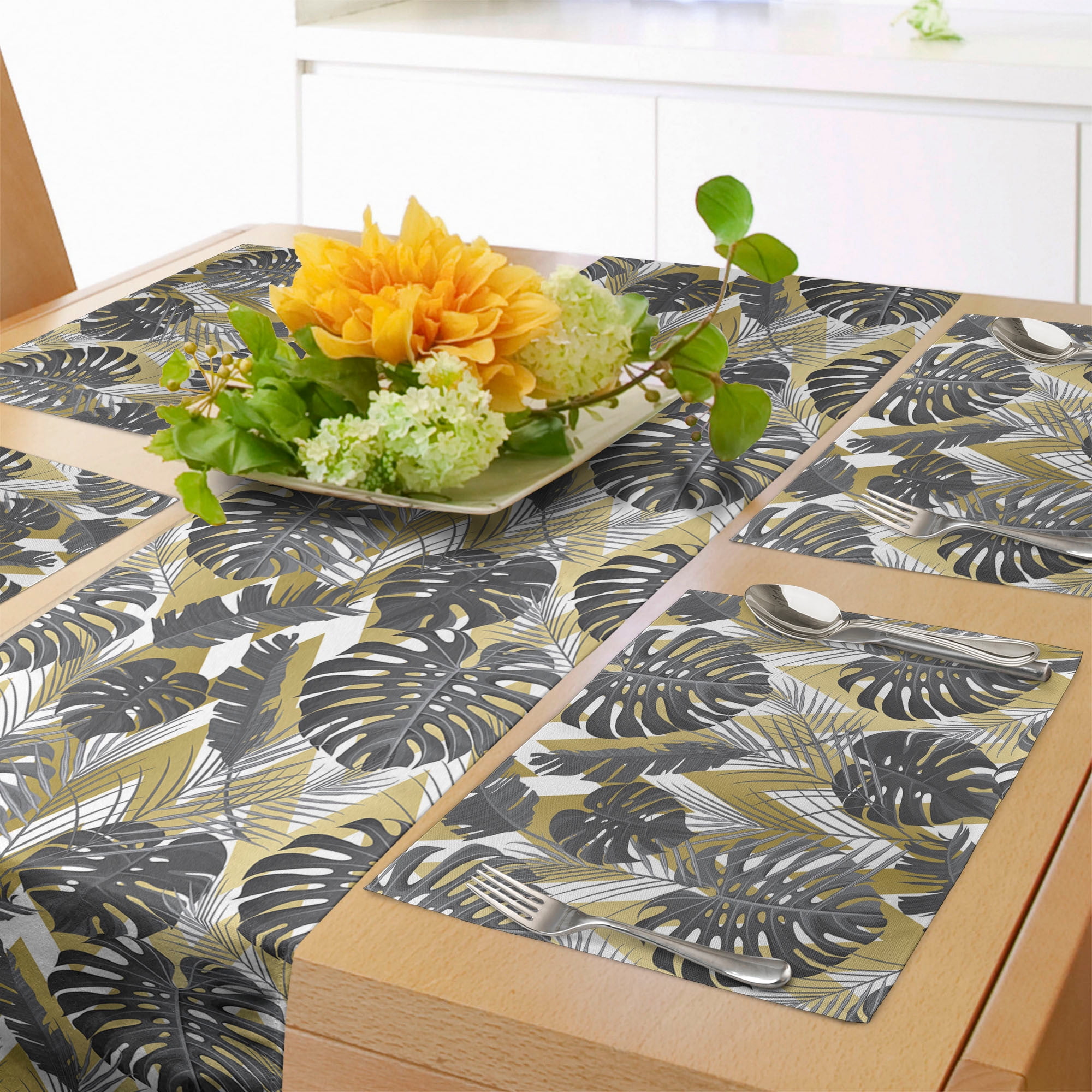 Ambesonne Banana Leaf Table Runner & Placemats, Modern Aloha Style ...