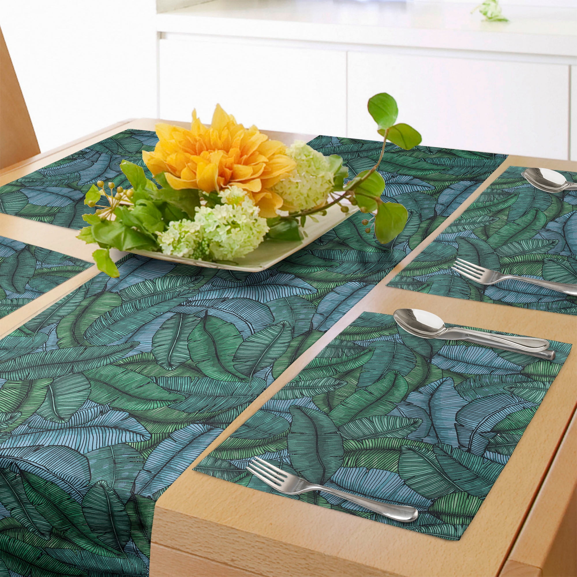 Ambesonne Banana Leaf Table Runner & Placemats, Tropical Foliage ...