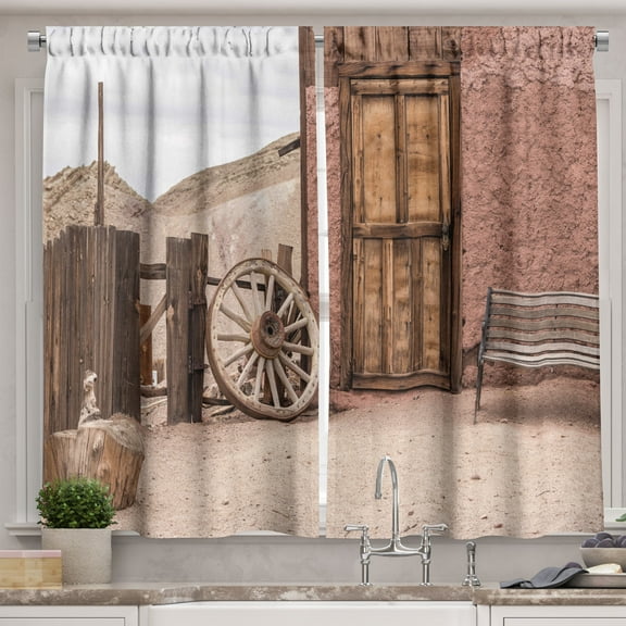 Ambesonne Barn Wood Wagon Wheel Curtains 2 Panel Set, Farmhouse, 108" x ...