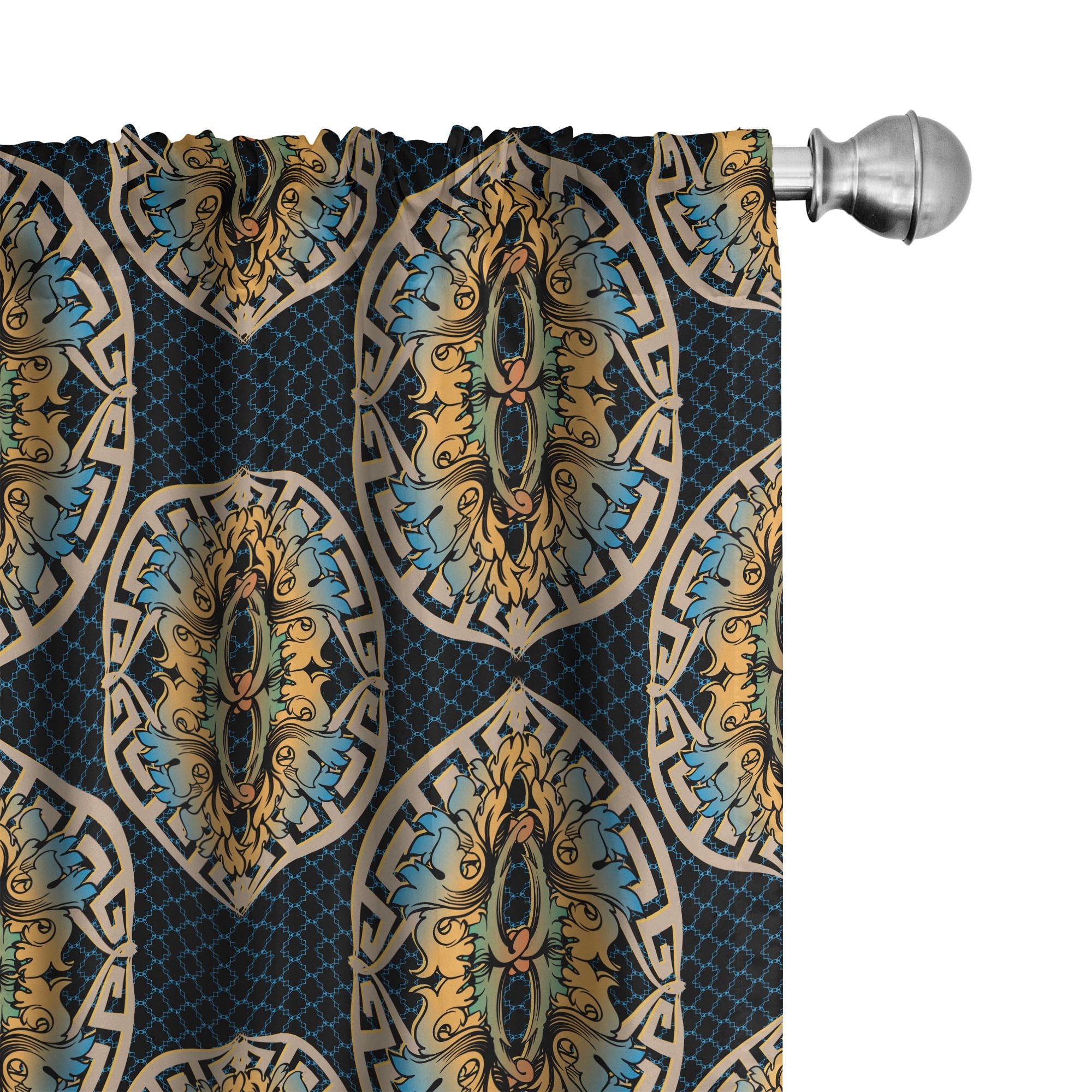 Ambesonne Baroque 4-Panel Curtains, Boho Meander Print Modern, 56"x95 ...