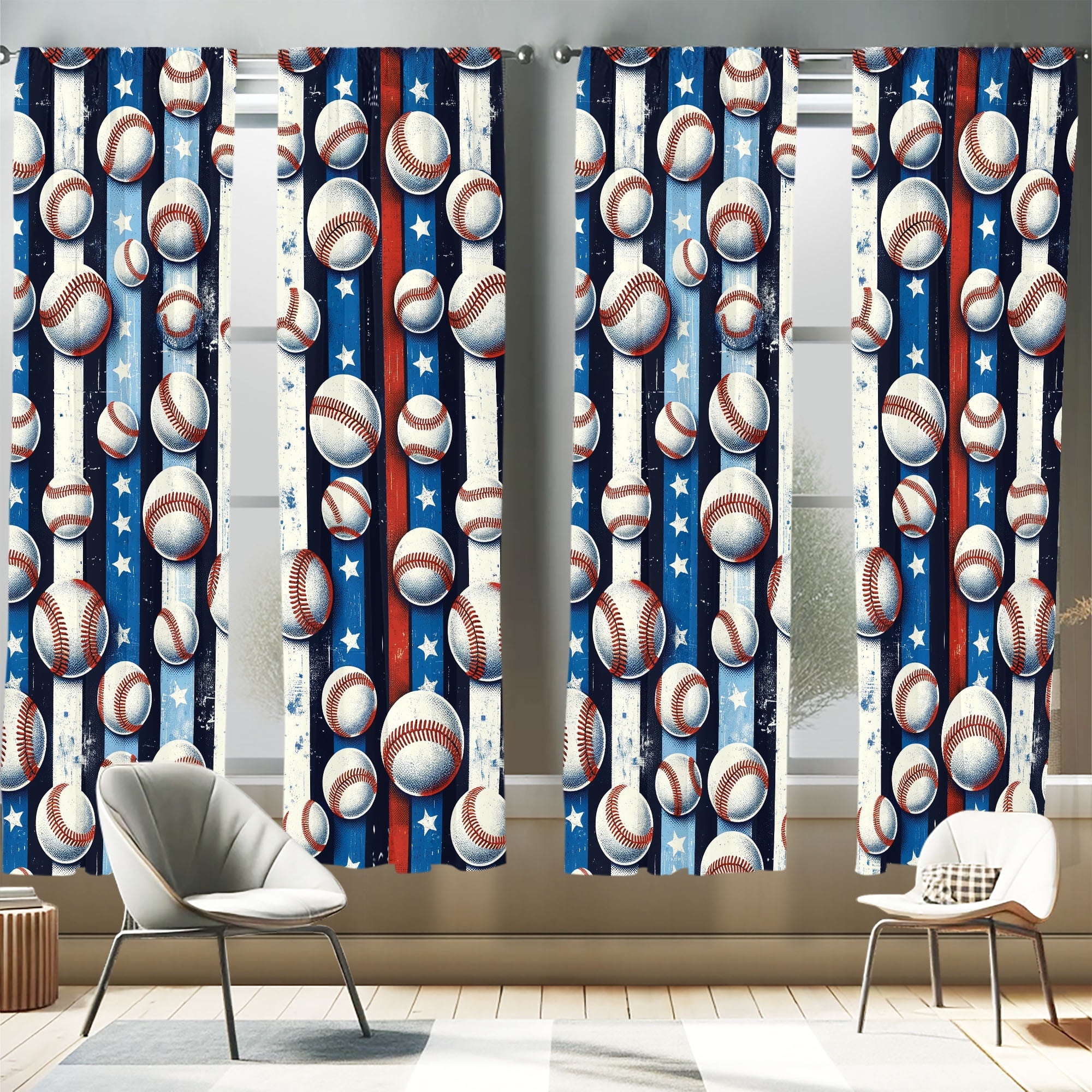 Ambesonne Baseball 4-Panel Curtains, Ball Pattern 4th of July, 56"x63 ...