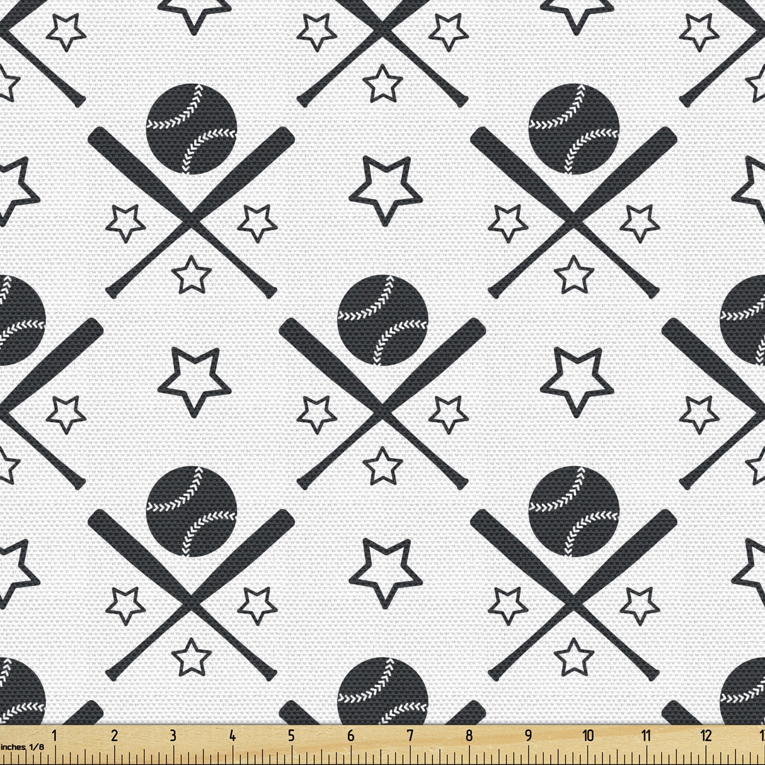 Ambesonne Baseball Fabric by the Yard Upholstery, Stars Bats Balls ...