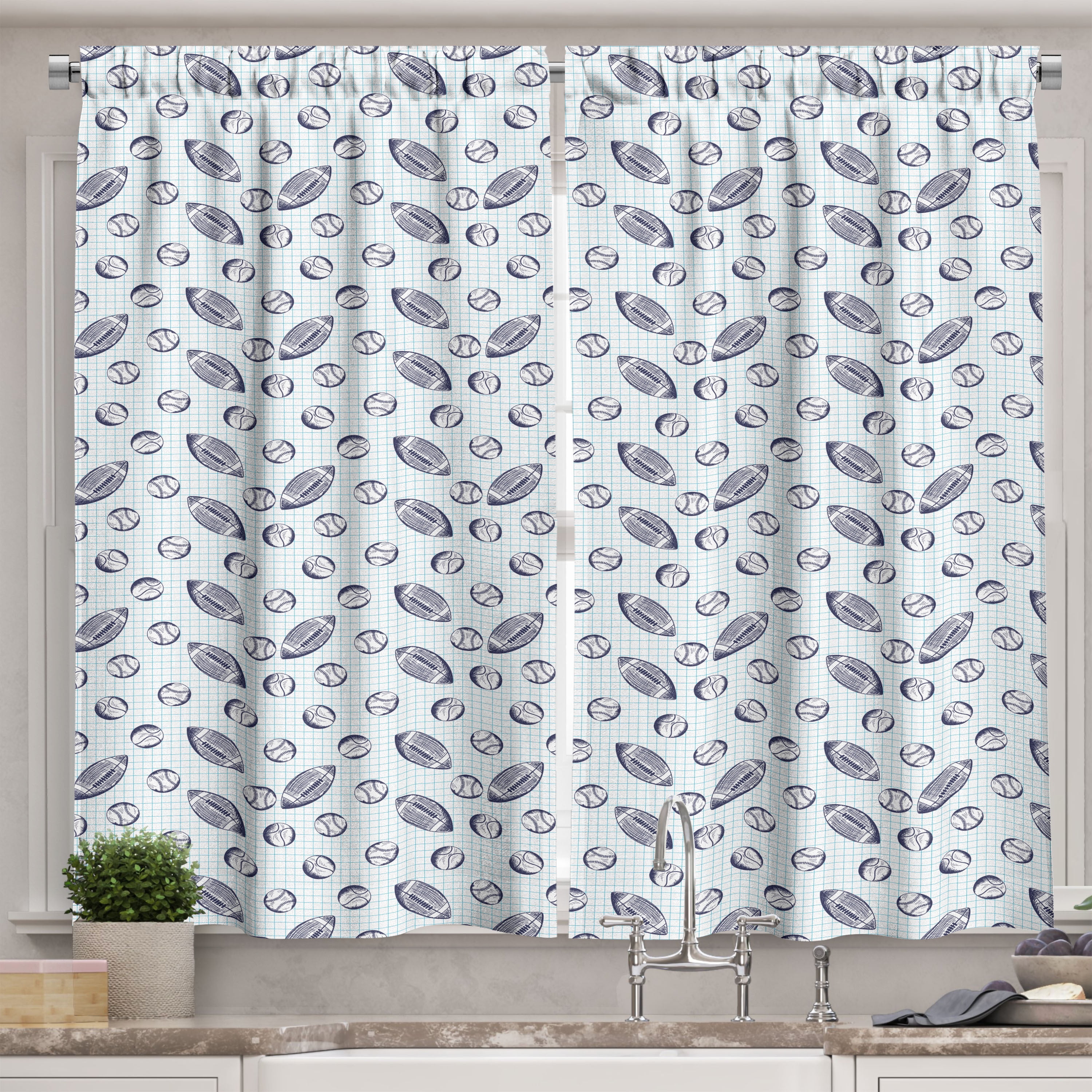 Ambesonne Baseball Kitchen Curtains, Checkered Squares Backdrop, 55"x45 ...