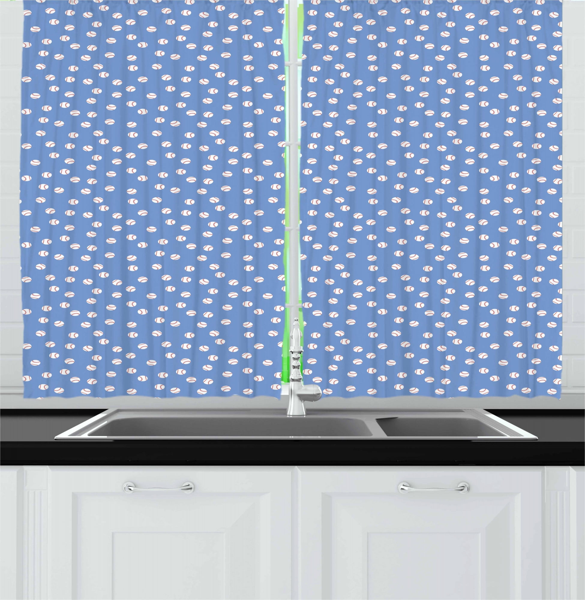 Ambesonne Baseball Kitchen Curtains, Softball Themed Pattern, 55"x45 ...