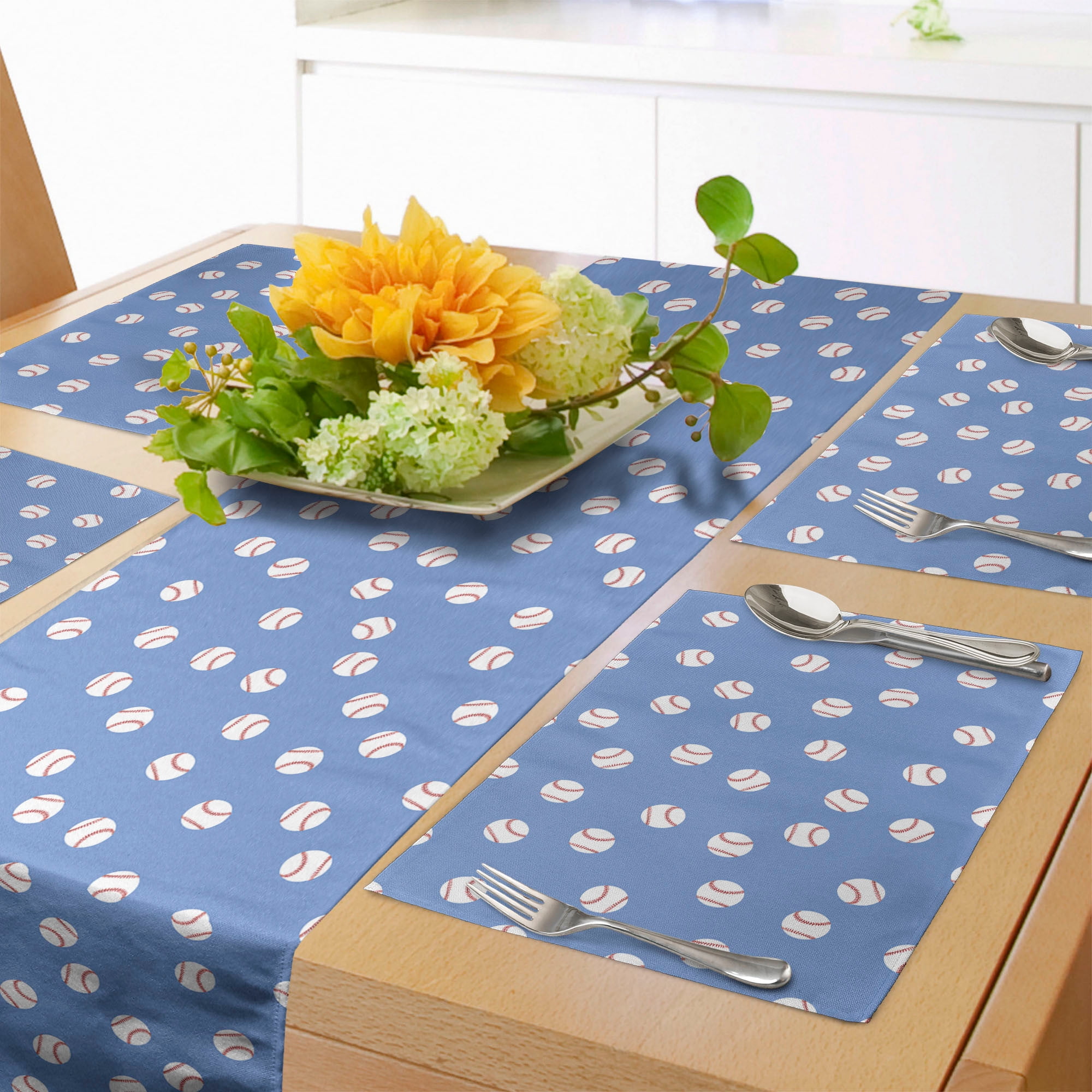 Ambesonne Baseball Table Runner & Placemats, Softball Themed Pattern ...