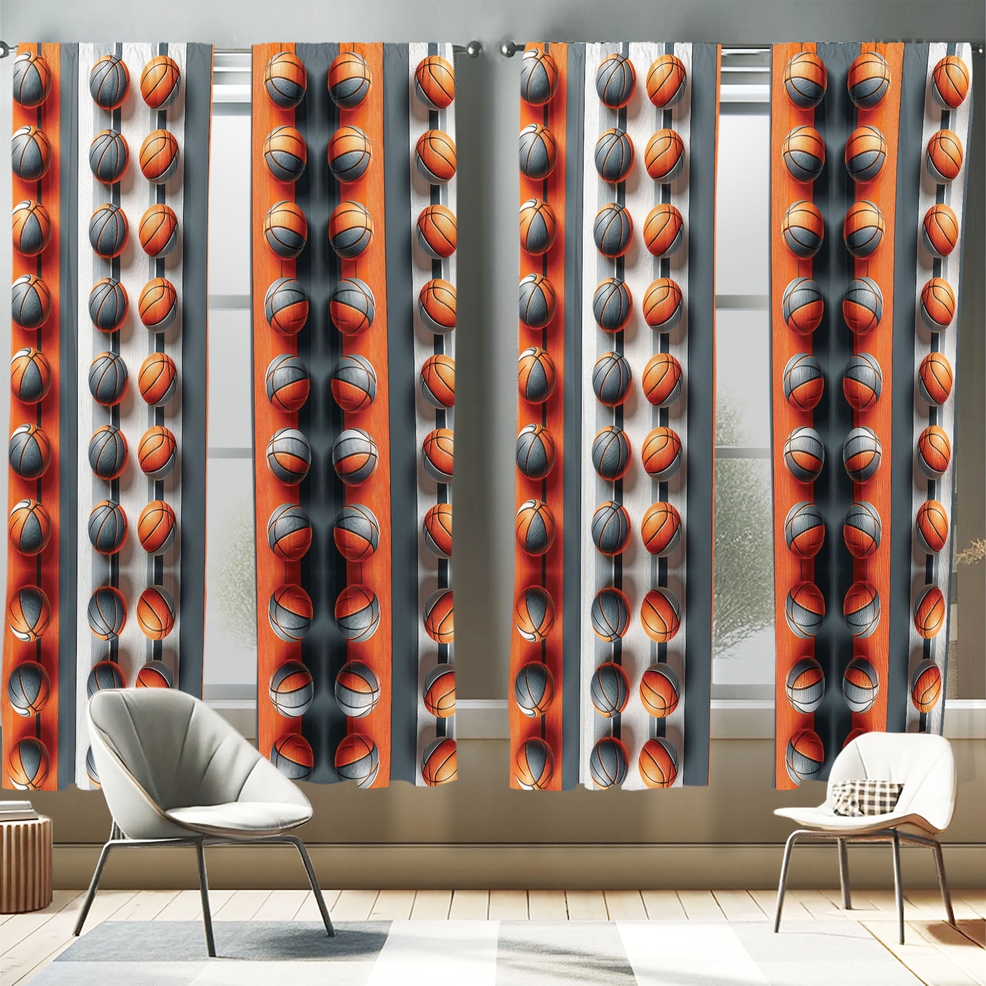 Ambesonne Basketball 4-Panel Curtains, Sports Art Ball Pattern, 56"x63 ...