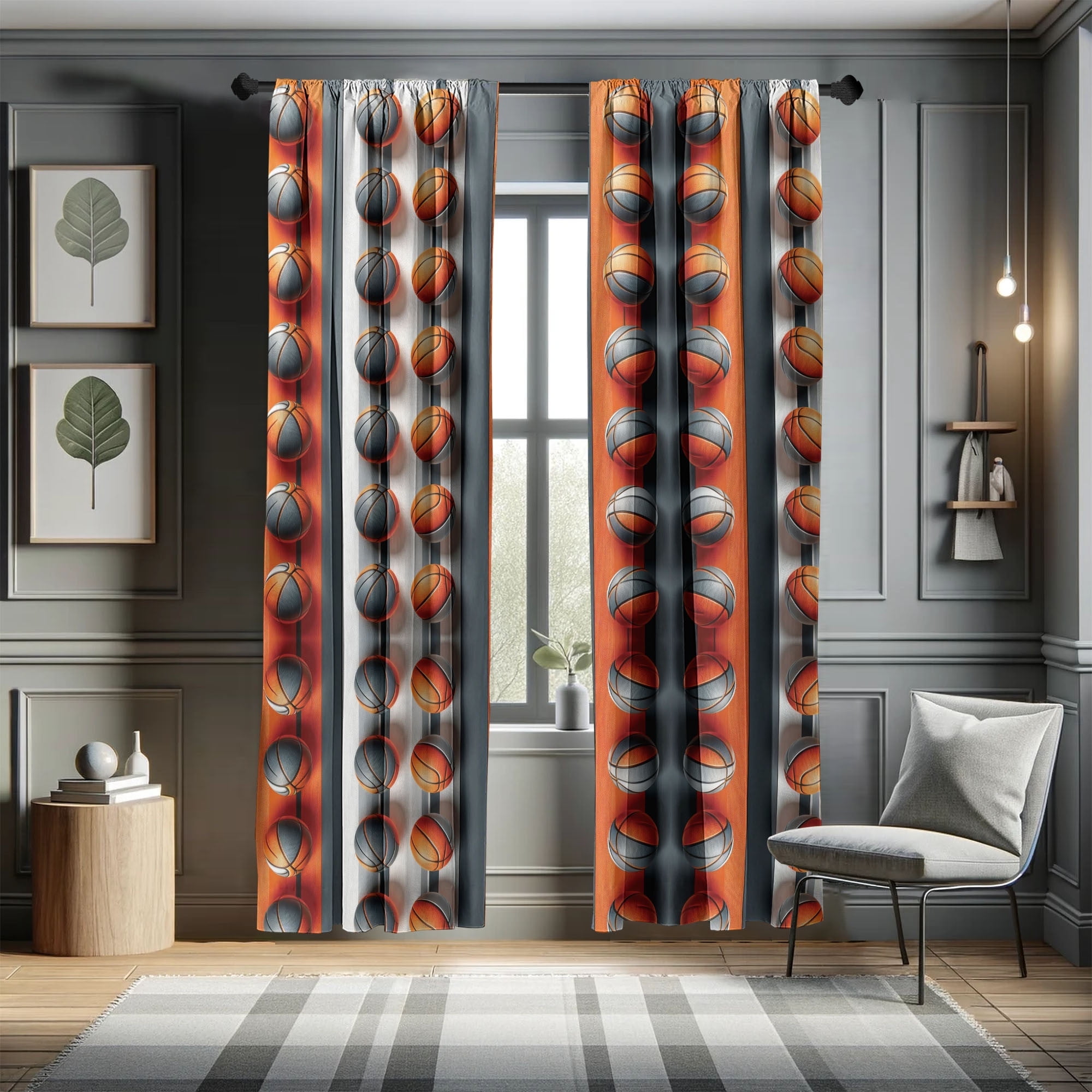 Ambesonne Basketball Curtains, Sports Art Ball Pattern, Pair of 28"x84 ...