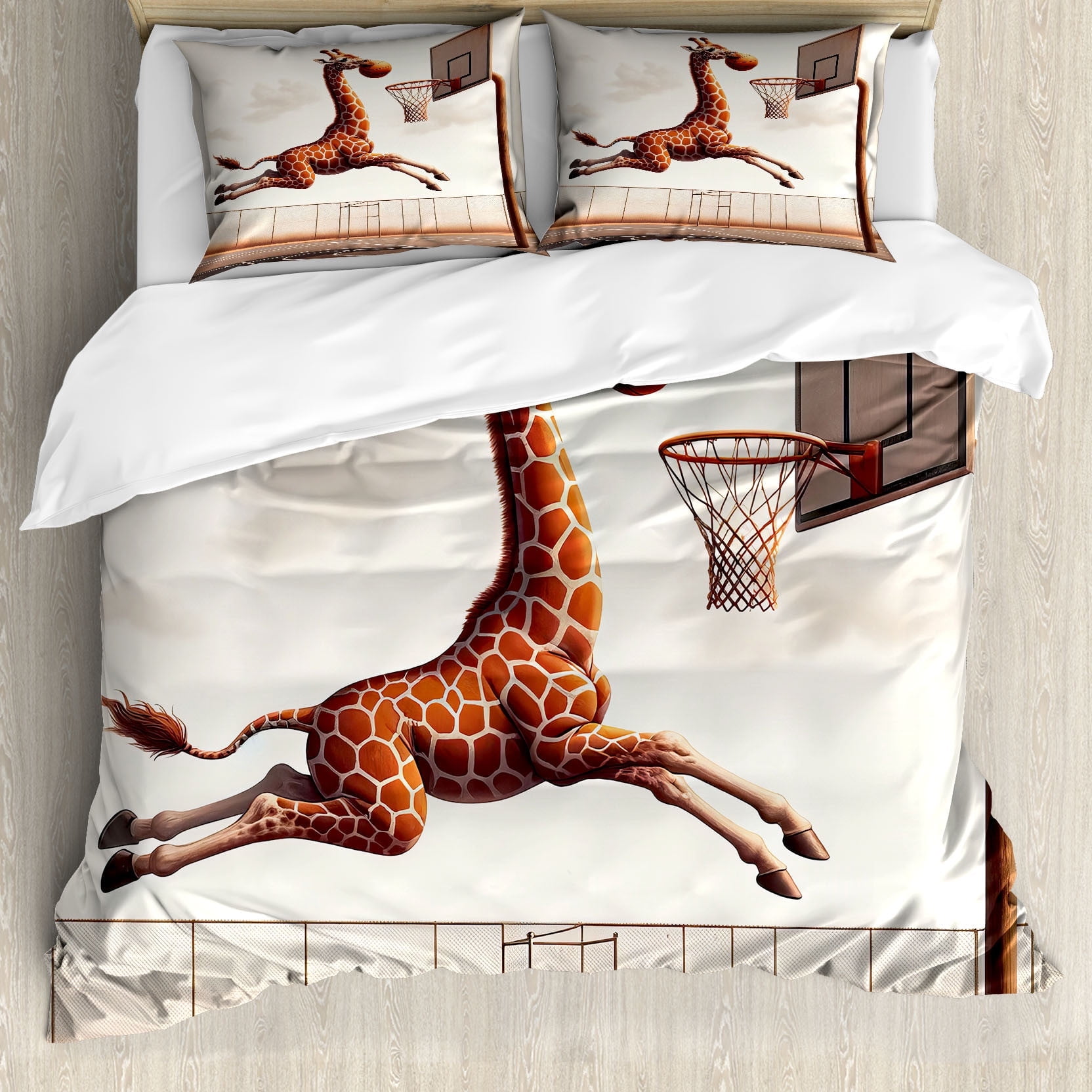 Ambesonne Basketball Duvet Cover Set, Humor Funny Giraffe Dunk, Calking ...