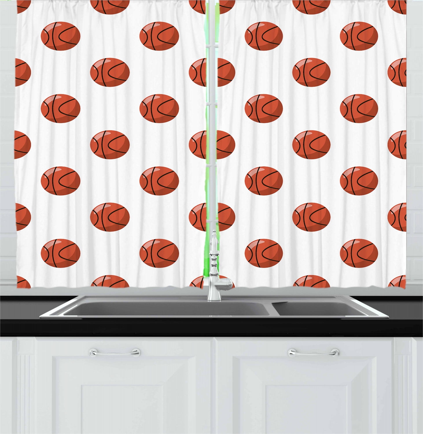 Ambesonne Basketball Kitchen Curtains, Cartoon Balls Score, 55"x39 ...