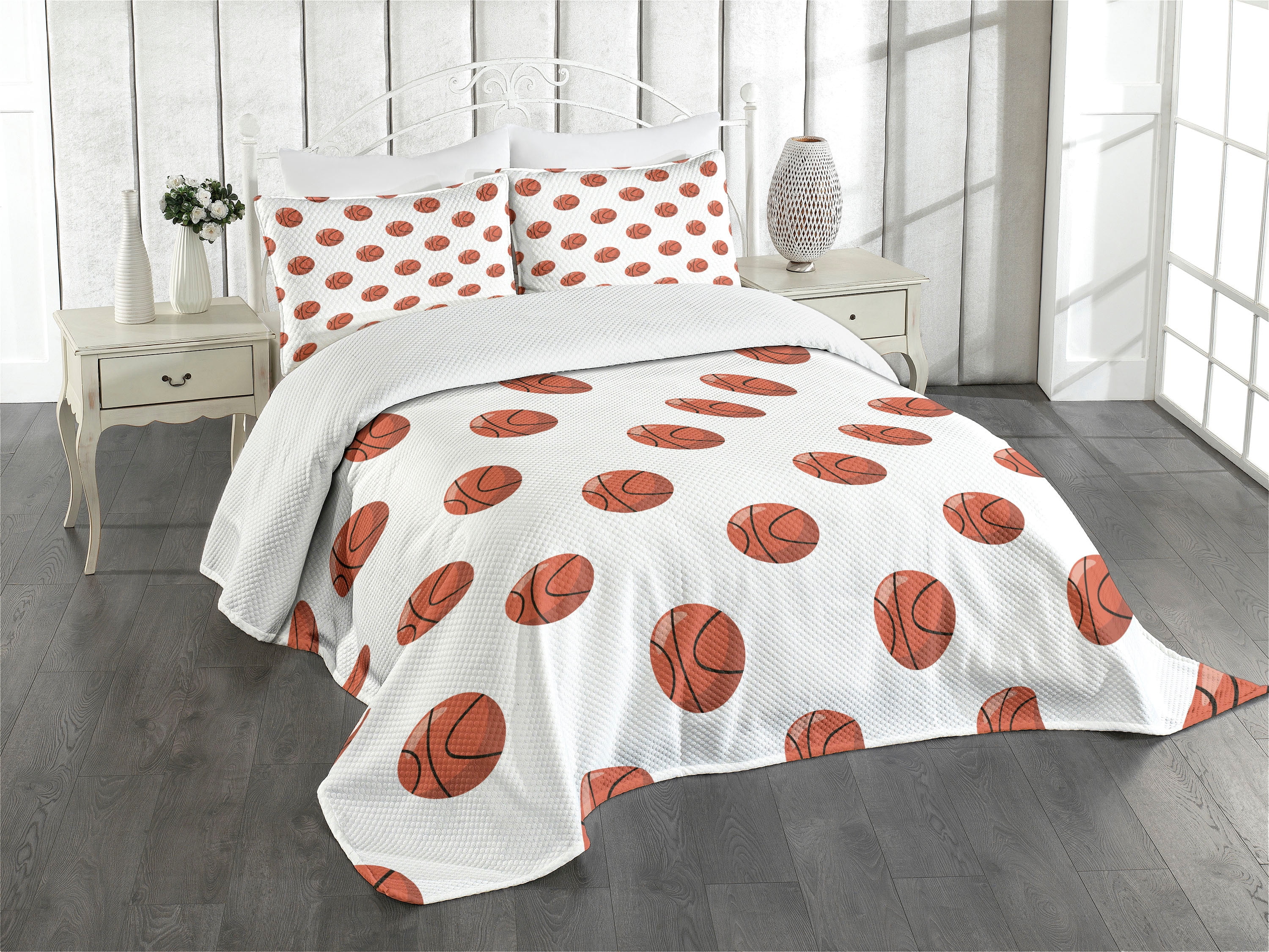Ambesonne Basketball Quilted Bedspread Set 3 Pcs, Cartoon Balls Score ...