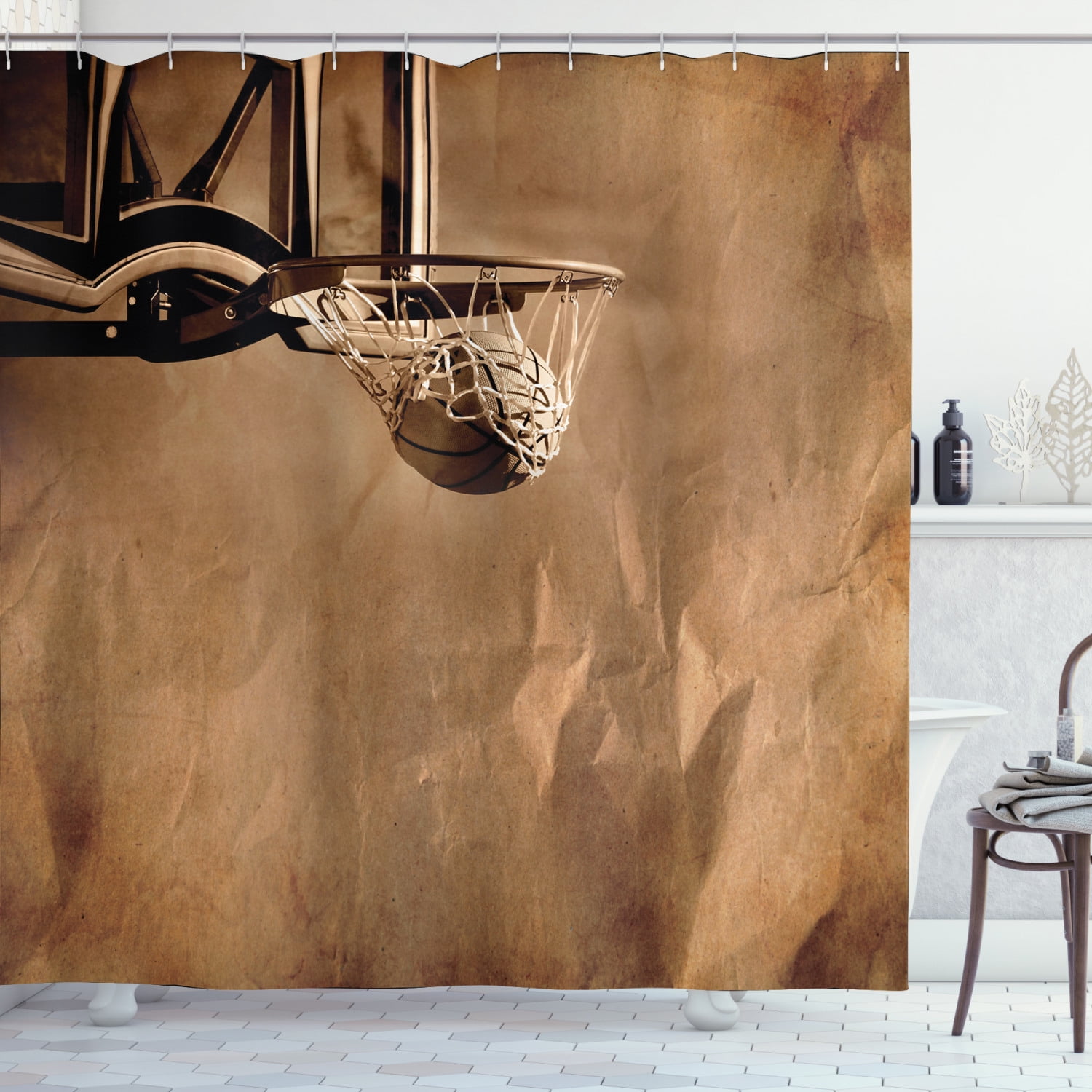 Ambesonne Basketball Shower Curtain, Ball in Net Scoring, 69"Wx75"L ...