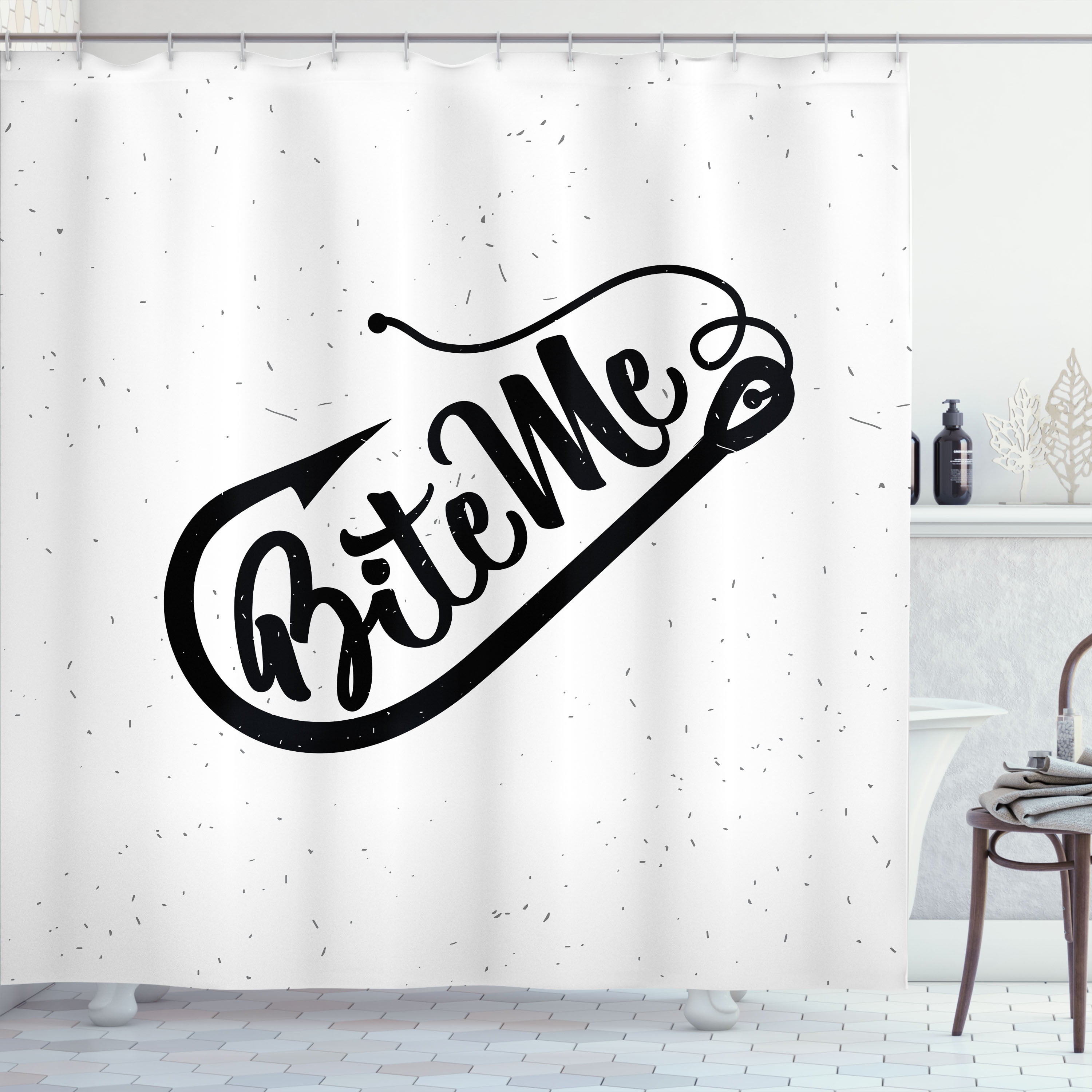 Ambesonne Bass Fish Shower Curtain, Bite Me Monochrome Art, 69"Wx70"L ...