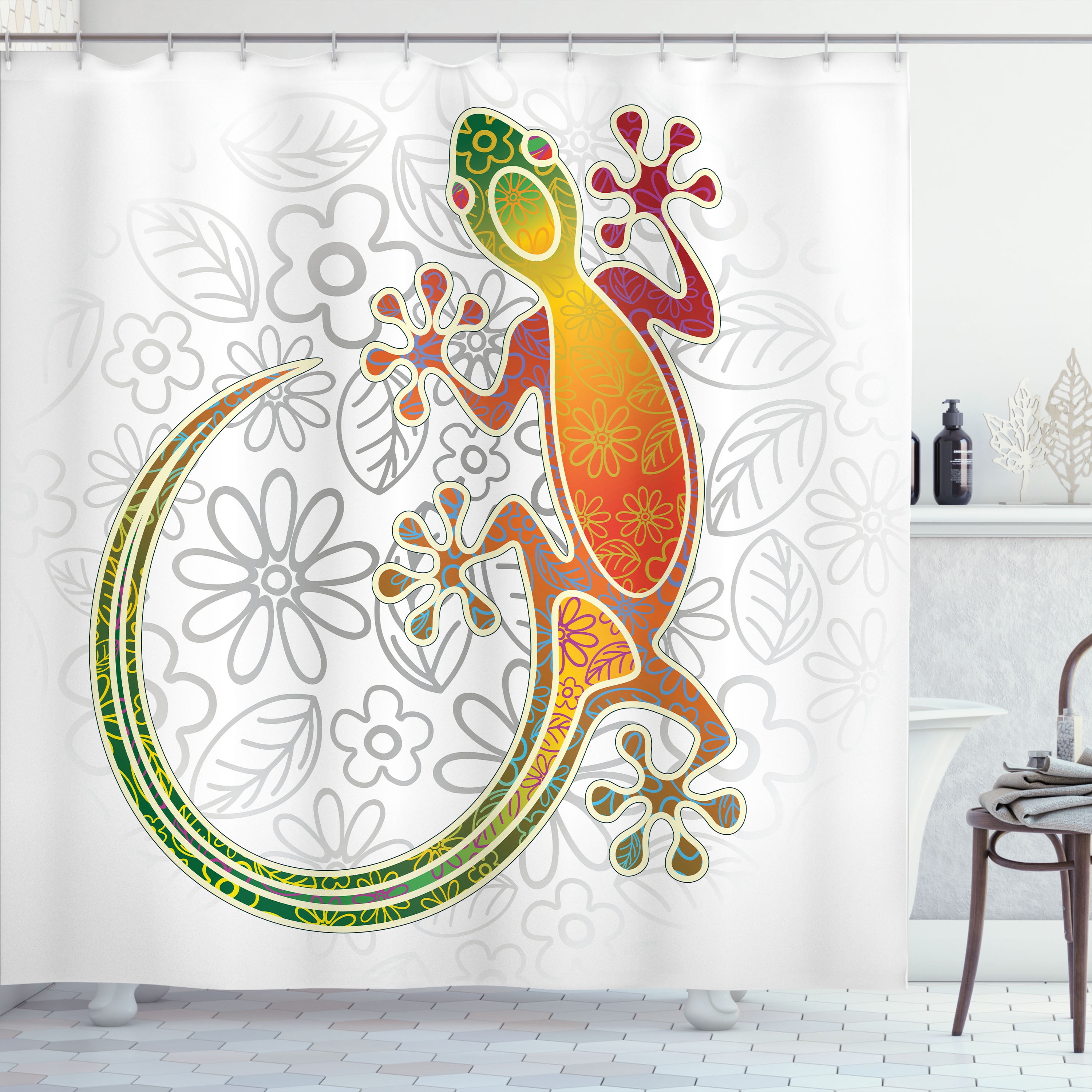 Ambesonne Batik Shower Curtain, Art Frog Flowers, 69"Wx70"L, Multicolor ...