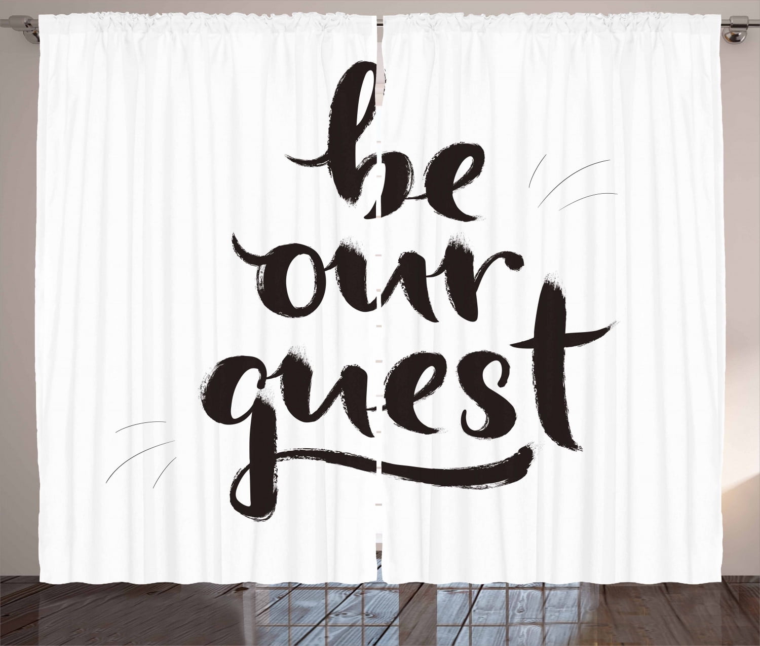 Ambesonne Be Our Guest Curtains 2 Panel Set, Calligraphic Words Art ...
