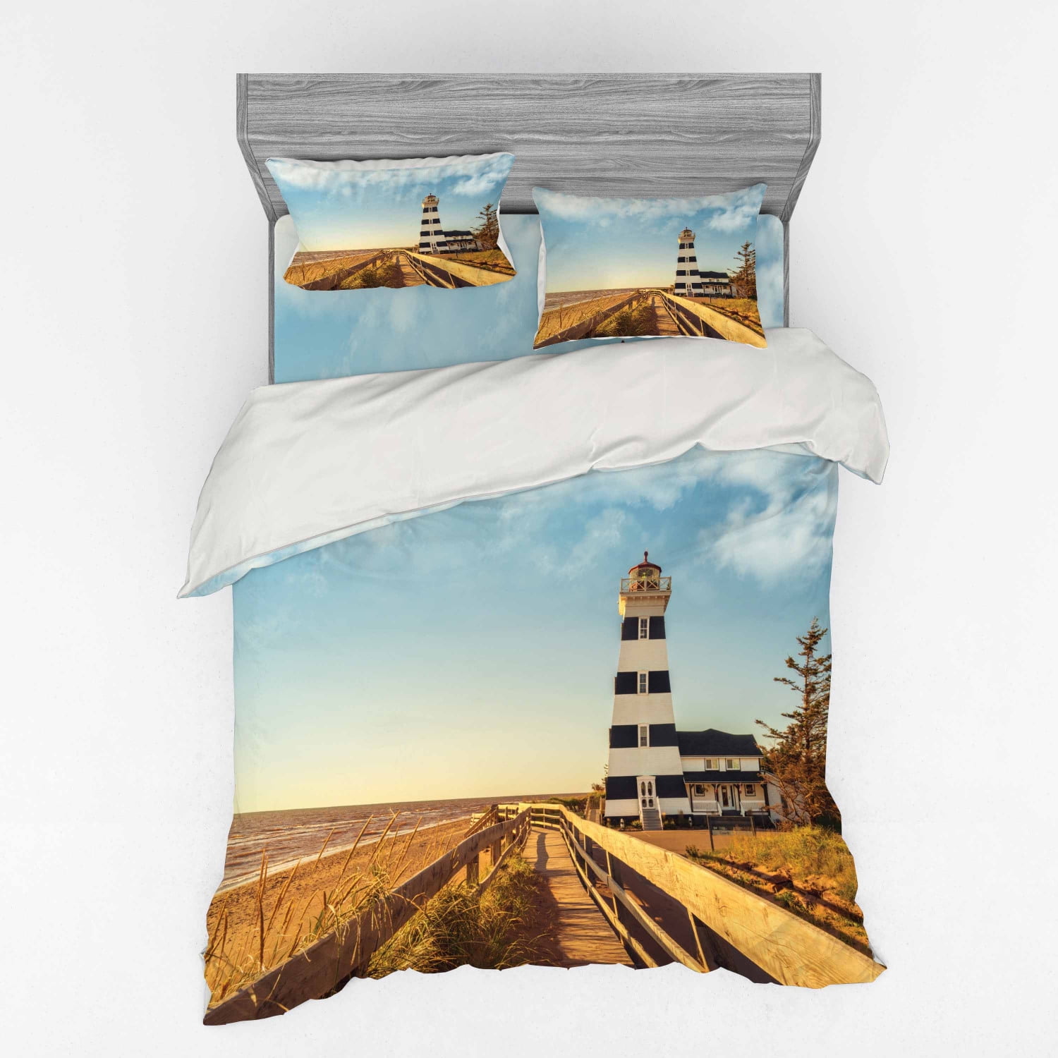 Ambesonne Beach Bedding Set, Lighthouse Waves, Queen, Multicolor ...