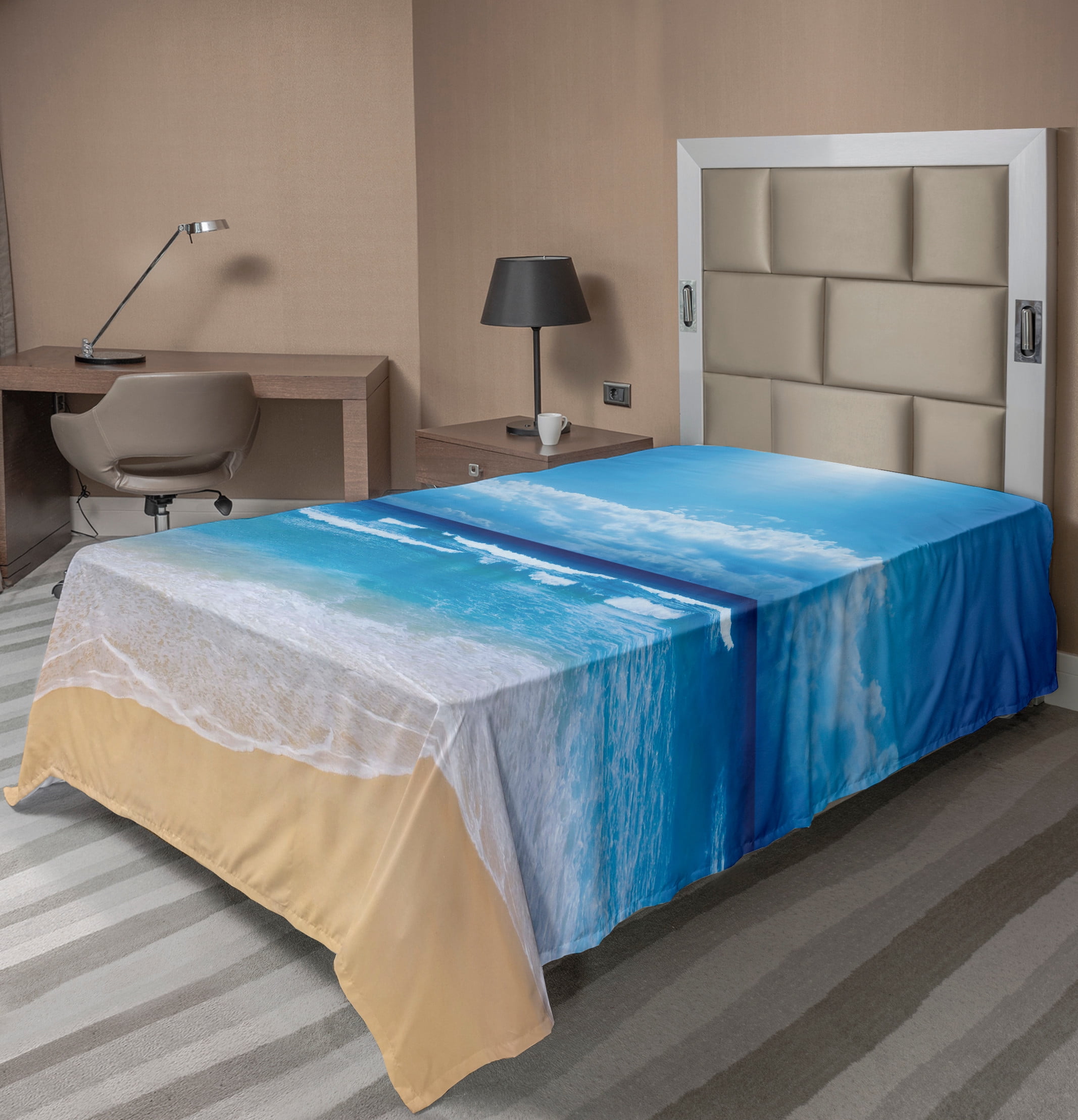 Ambesonne Beach Flat Sheet, Cloudy Sky in Sea Summer, Twin Size, Sand Brown Blue - Walmart.com