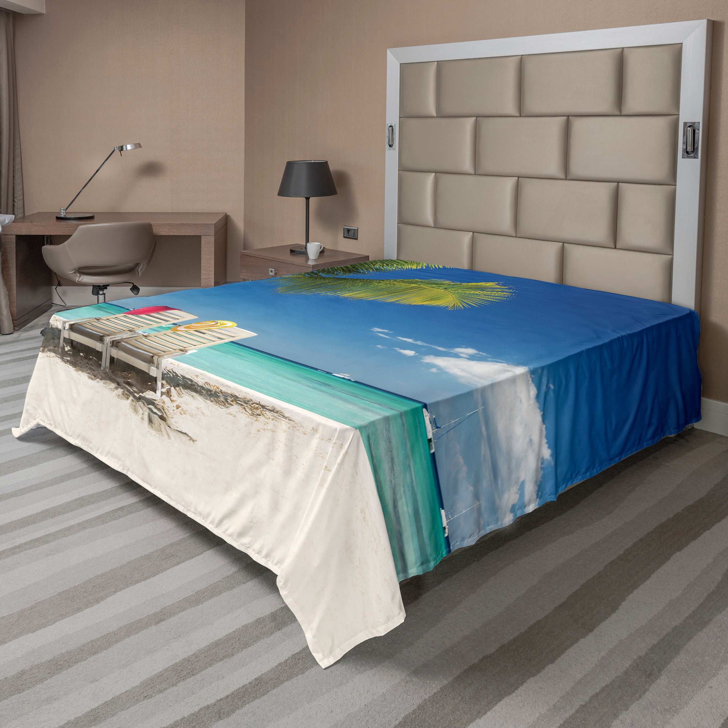 Ambesonne Beach Flat Sheet, Relaxing Panorama Sea, Queen Size, Green ...