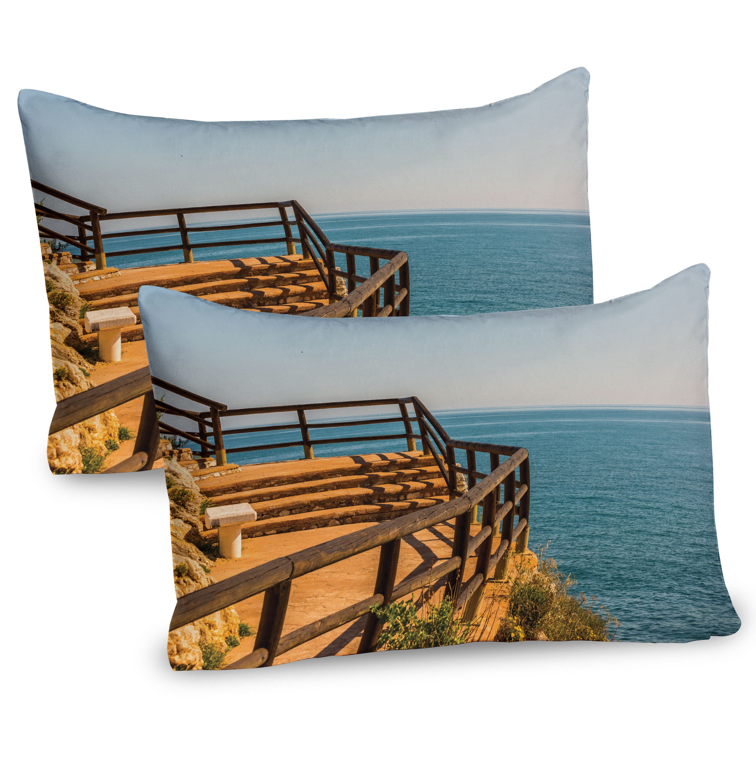 Ambesonne Beach Pathway Pillow Sham 2 Pack, Promenade Sea Coast, 26"x20 ...