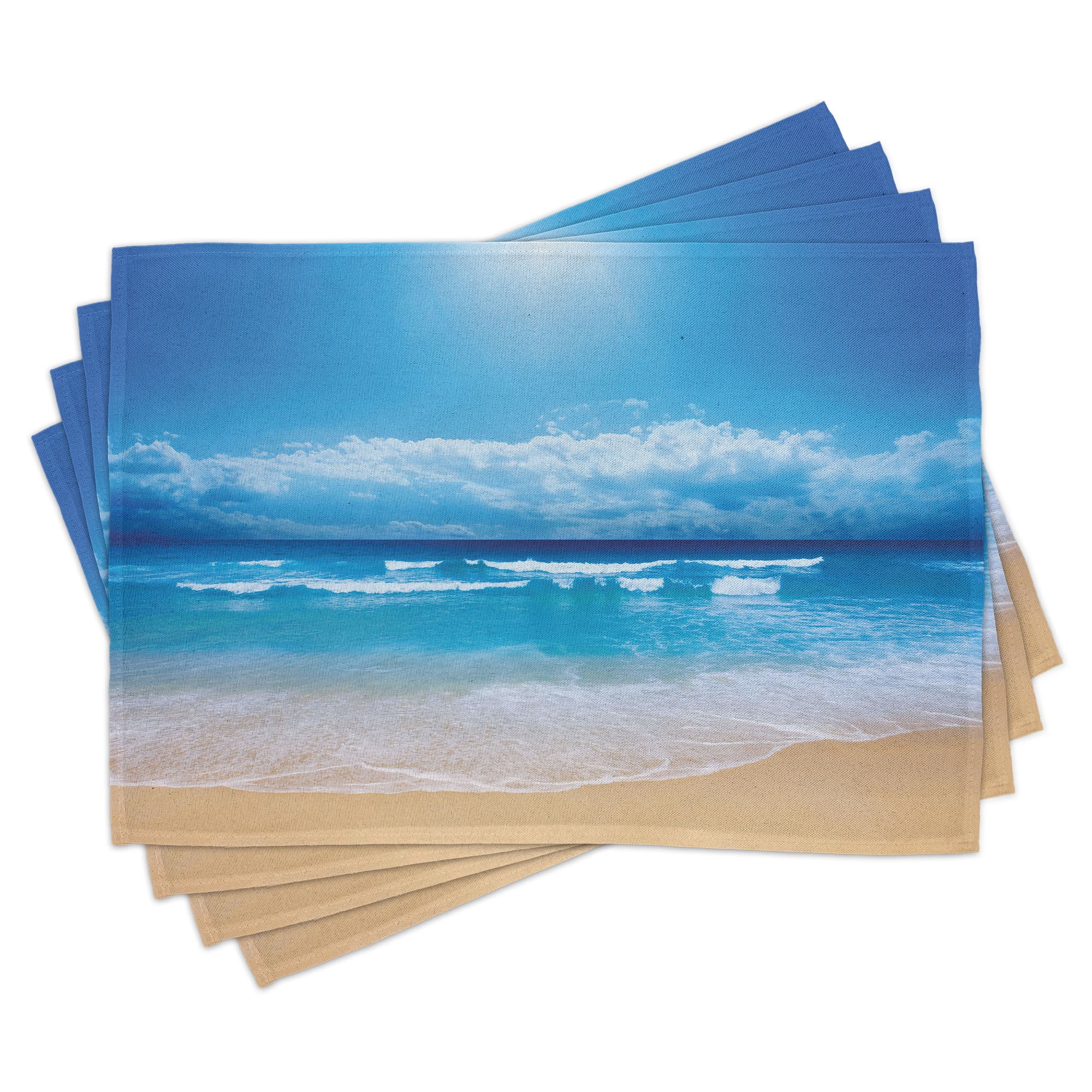 Ambesonne Beach Place Mats Set of 4, Cloudy Sky in Sea Summer, Standard ...
