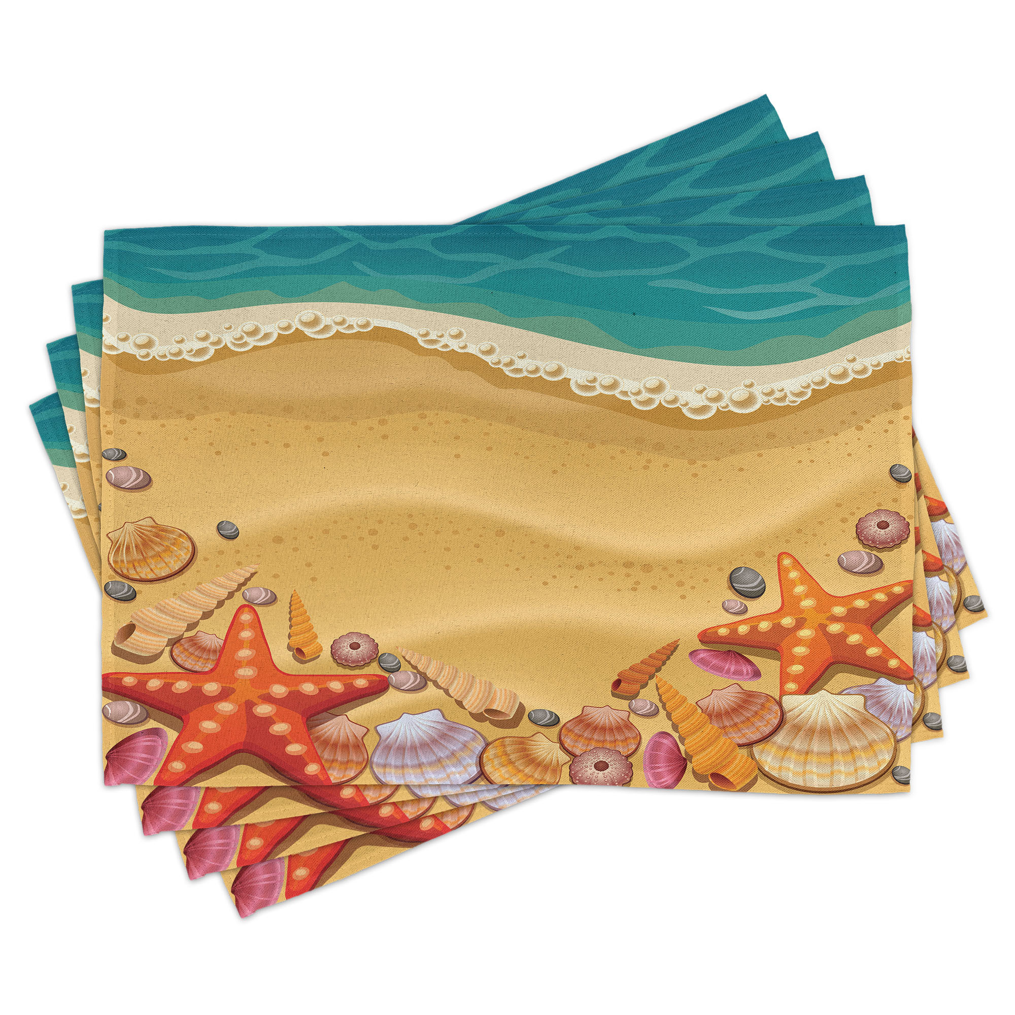 Ambesonne Beach Place Mats Set of 4, Seashell on Shore Cartoon ...