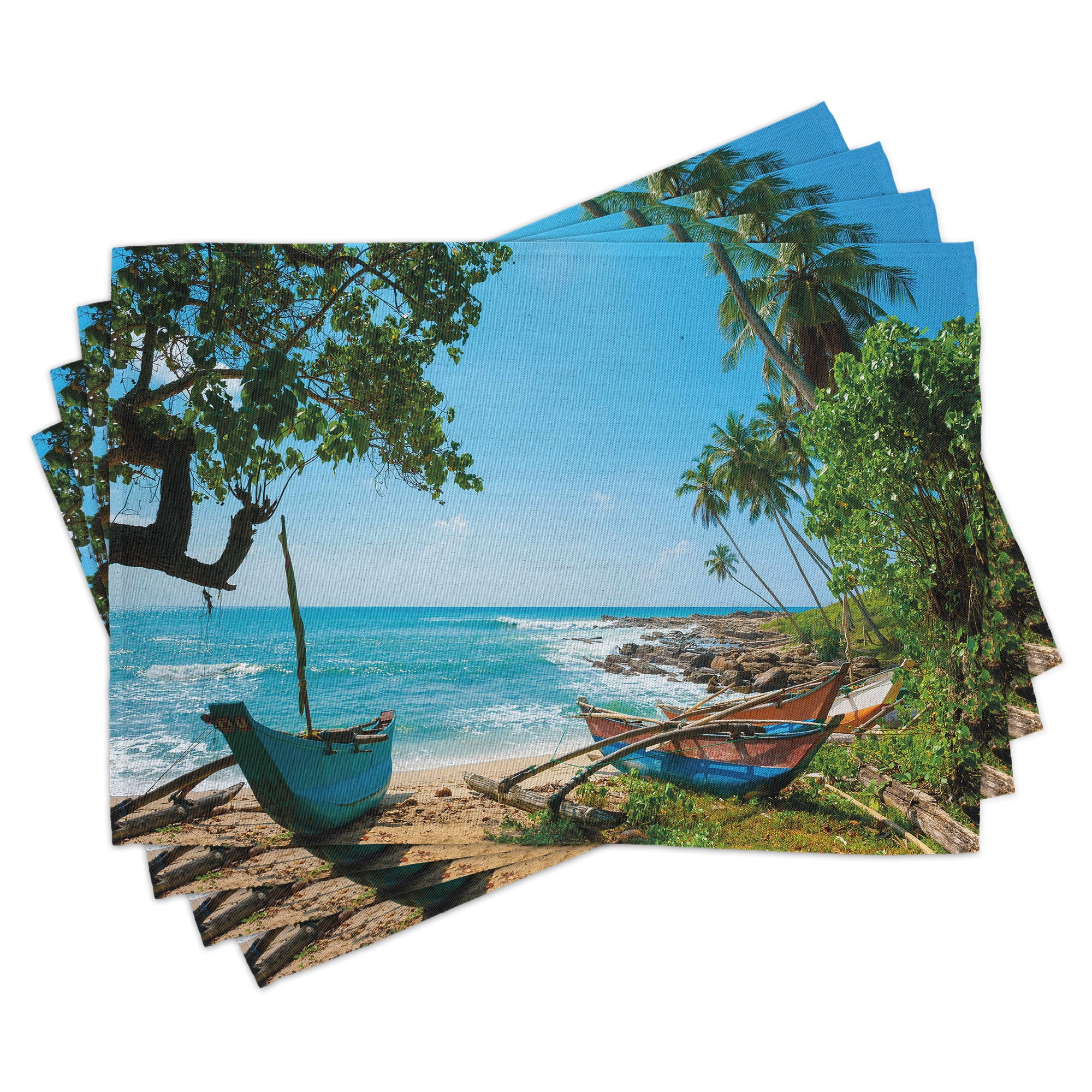 Ambesonne Beach Place Mats Set of 4, Tropical Ocean Scenery, Standard ...