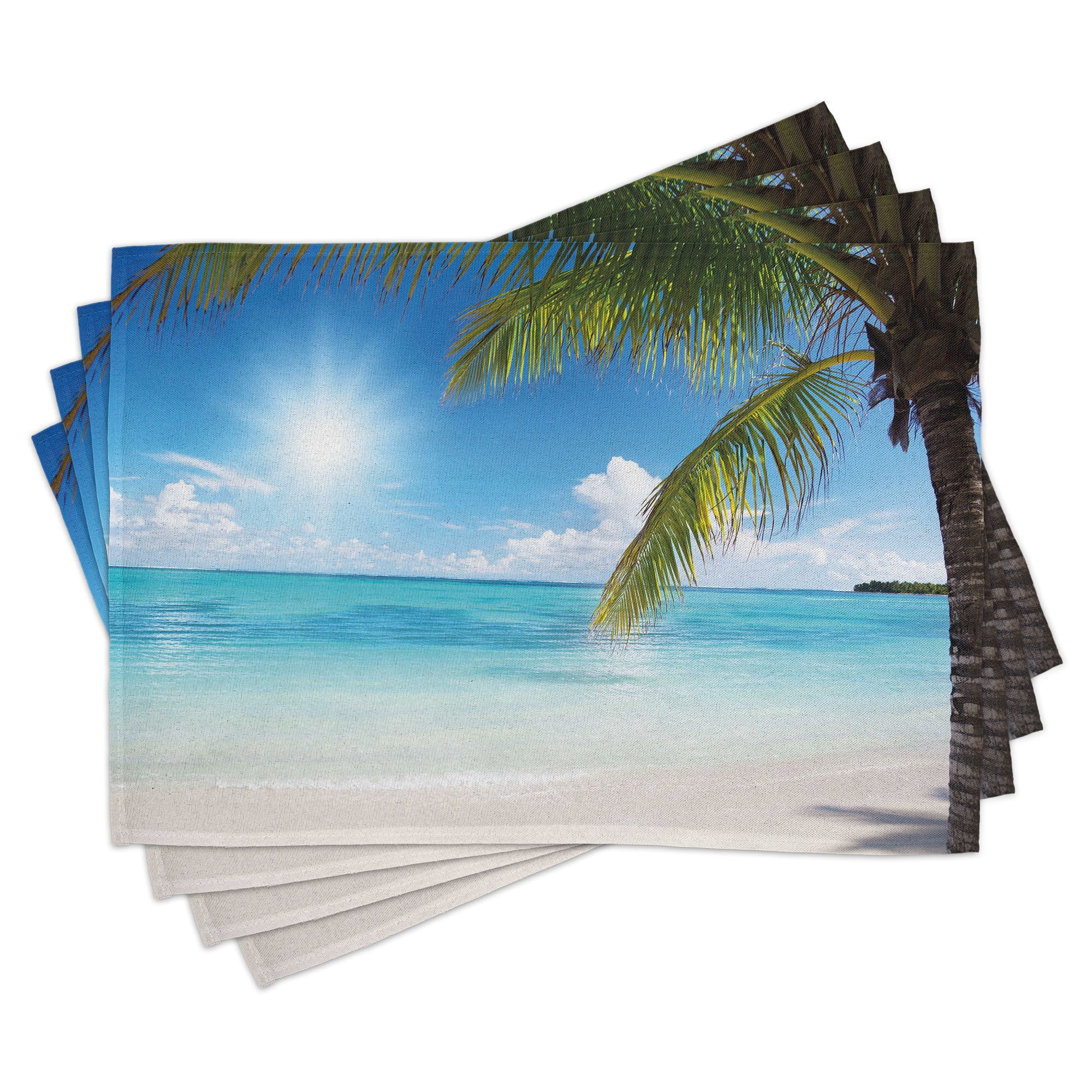 Ambesonne Beach Place Mats Set of 4, Tropical Seashore Palms, Standard ...