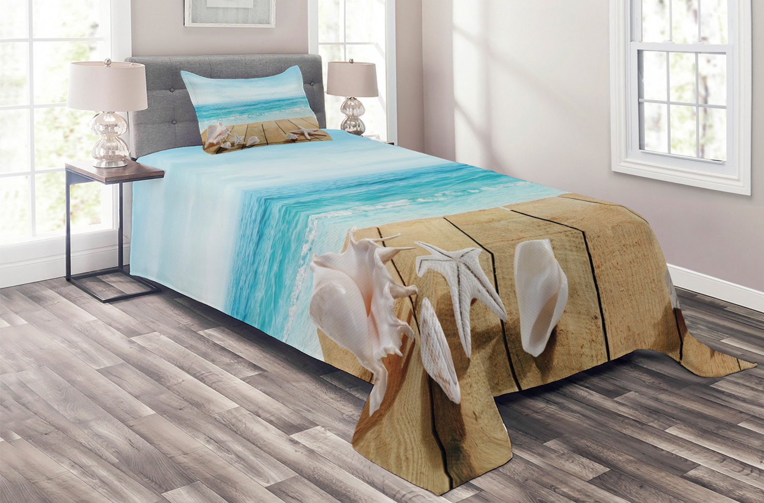 Ambesonne Beach Quilted Coverlet 2 Pcs, Sunshine Maldives Deck, Twin ...