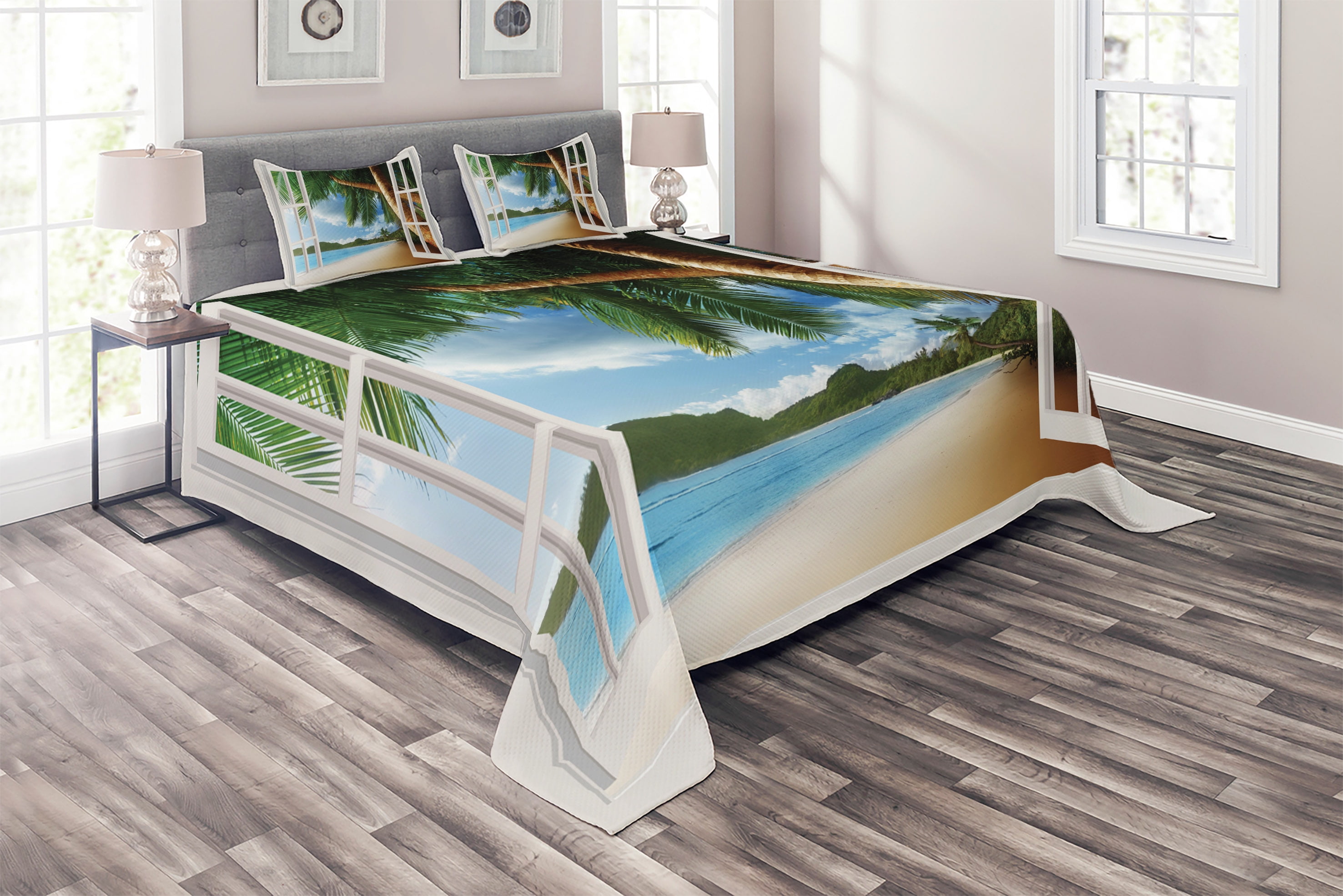 Ambesonne Beach Quilted Coverlet 3 Pcs, Nautical Sand Landscape, King ...